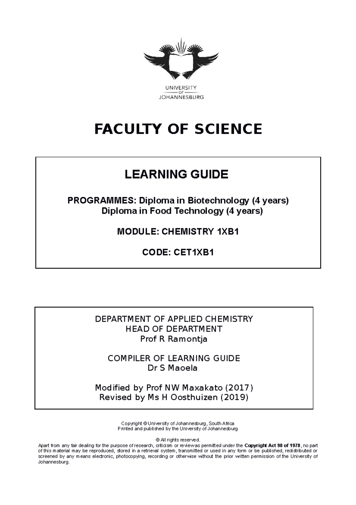 2023 CET1XB1 Learning Guide - FACULTY OF SCIENCE LEARNING GUIDE ...