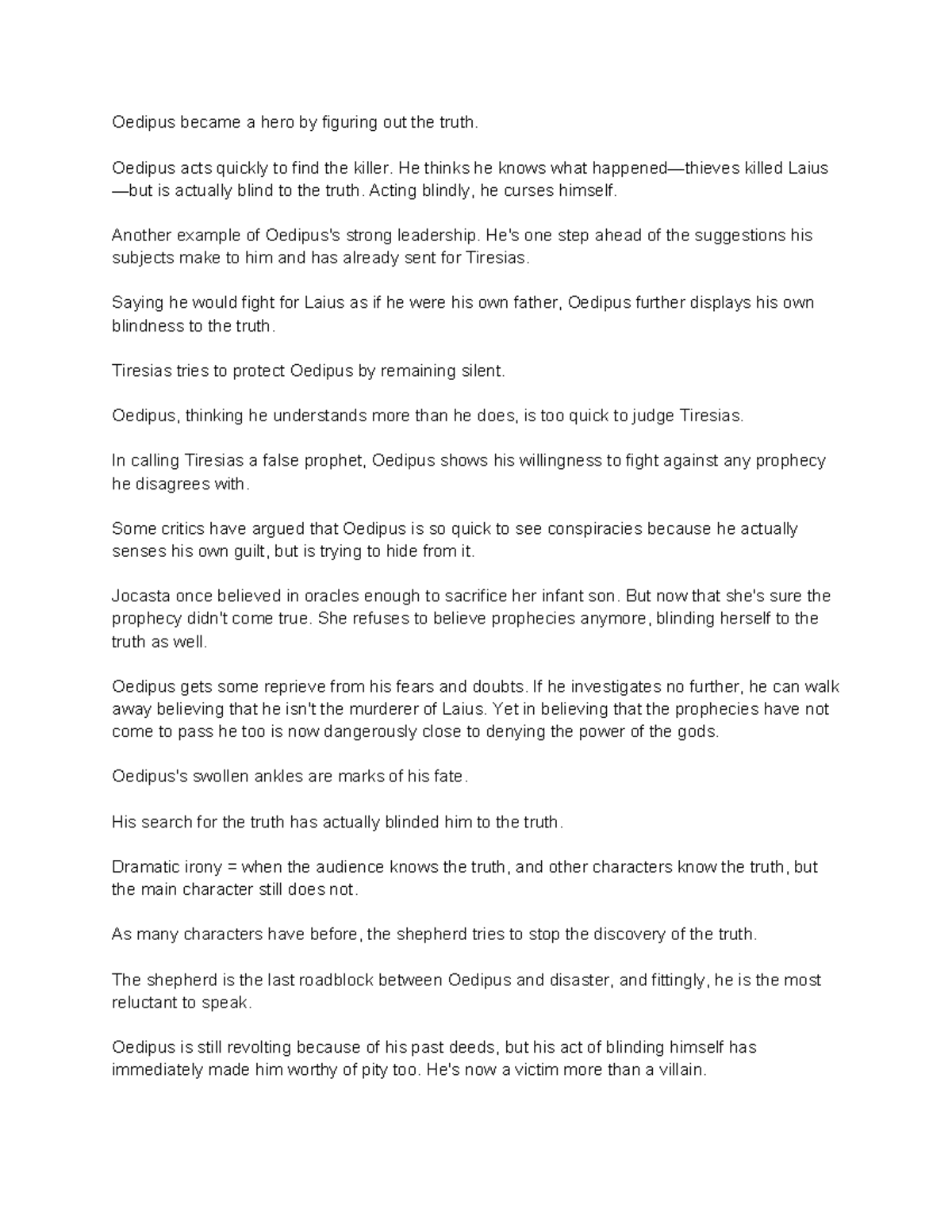 VCE English Oedipus the King Themes notes - Oedipus became a hero by ...