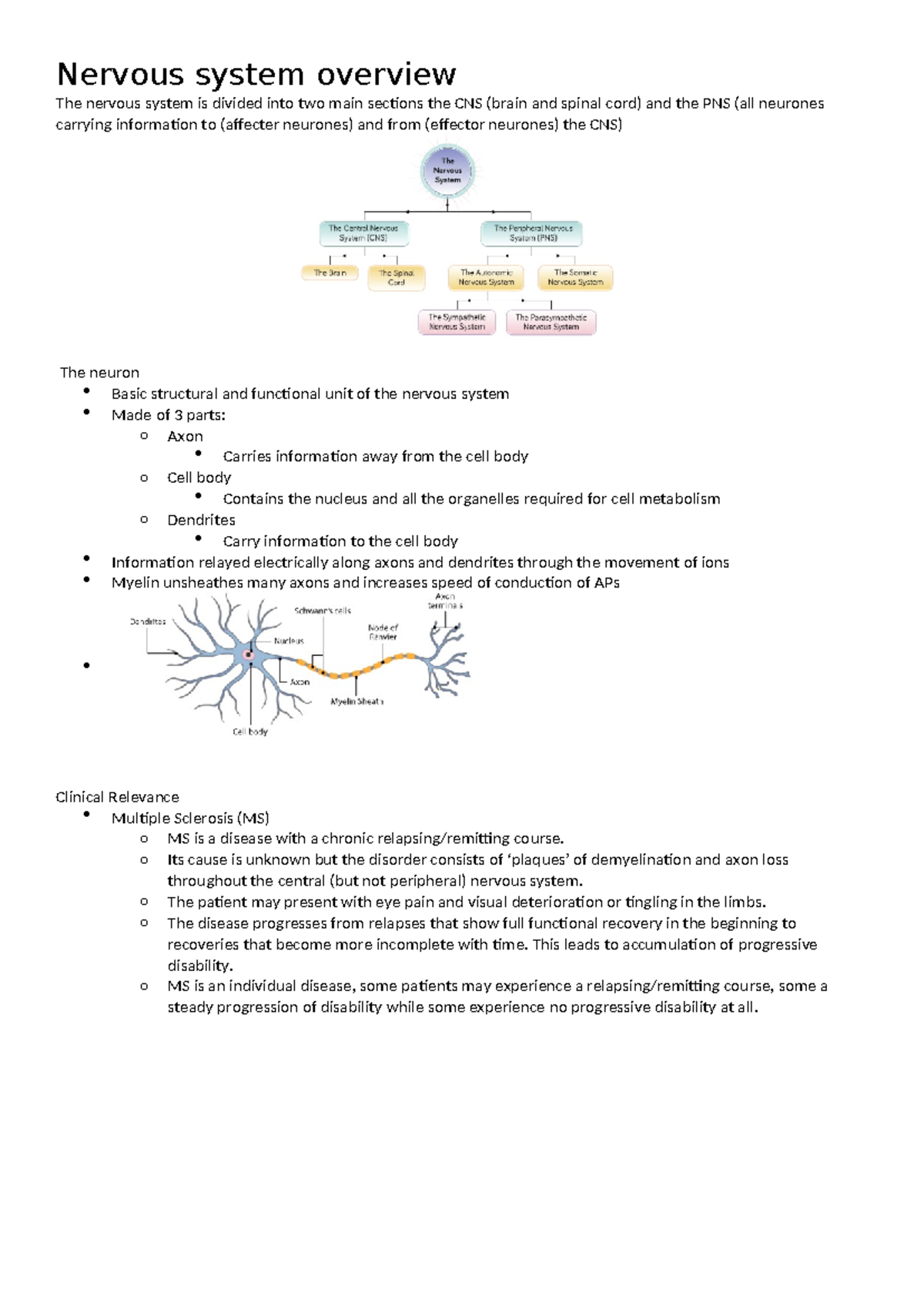 Nervous system - CNS - Nervous system overview The nervous system is ...