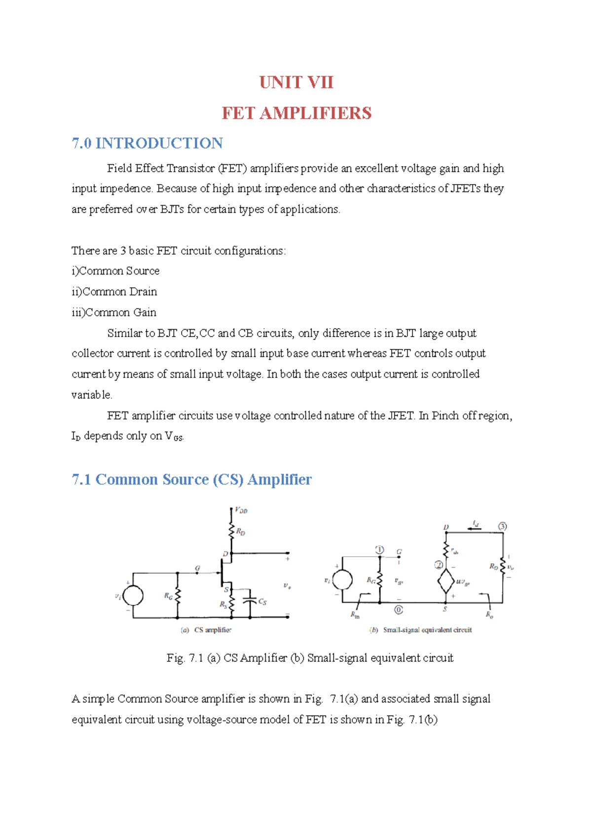 Edc unit 7 FET amprs - UNIT VII FET AMPLIFIERS 7 INTRODUCTION Field Effect Transistor (FET ...