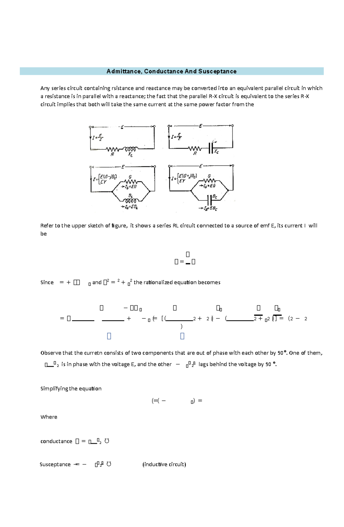 Admittance, Conductance And Susceptance - One of them, 𝐀 𝐀 2 is in ...