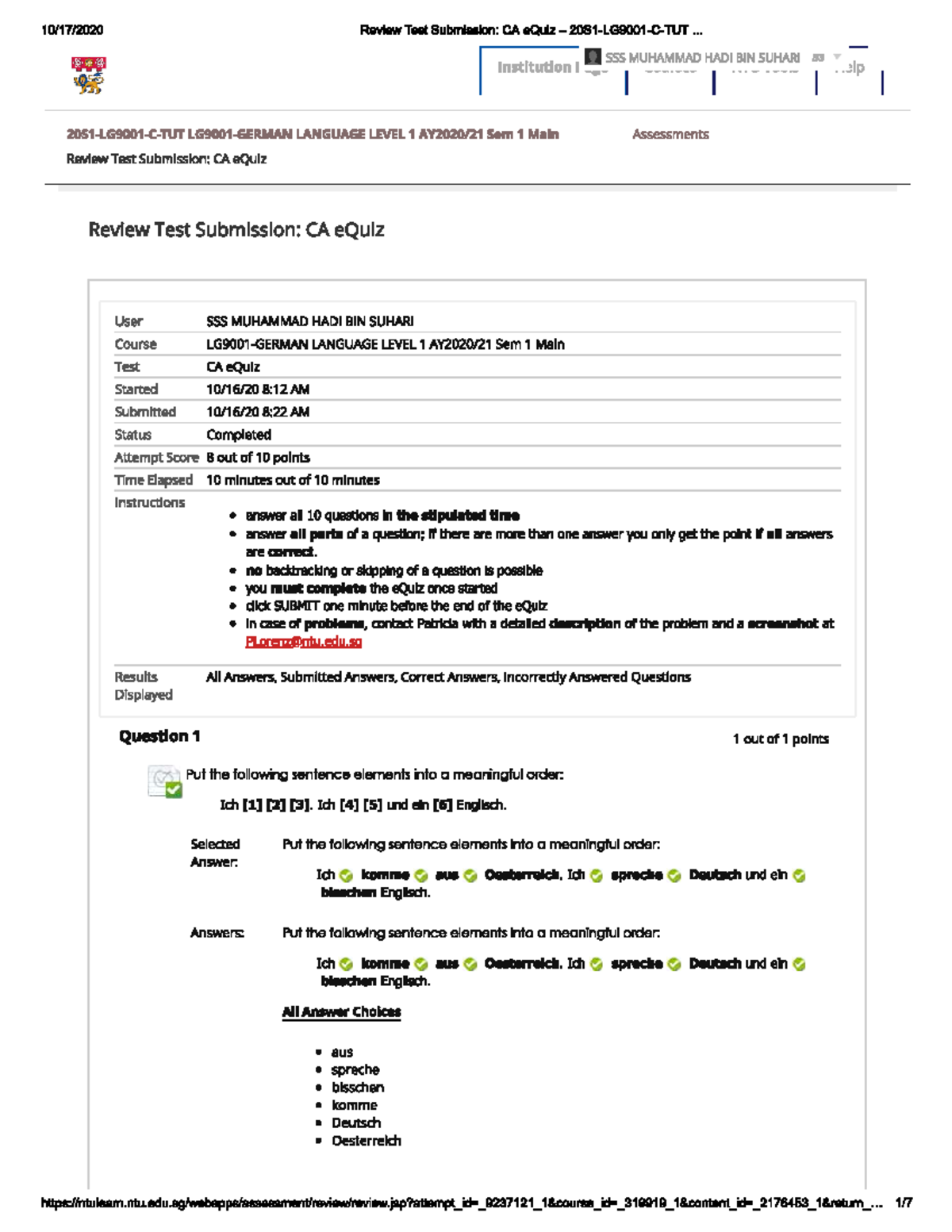 German test answers - LG9001 - Studocu