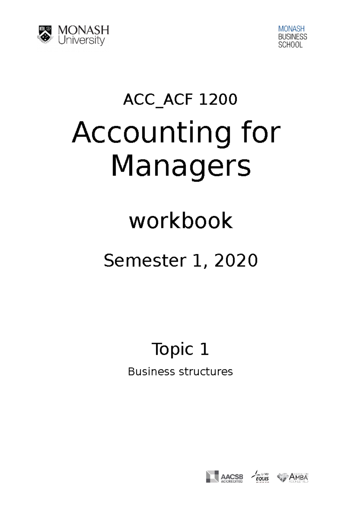 ACC ACF1200 Workbook - Topic 1 - S1 2020 - ACC_ACF 1200 Accounting for ...