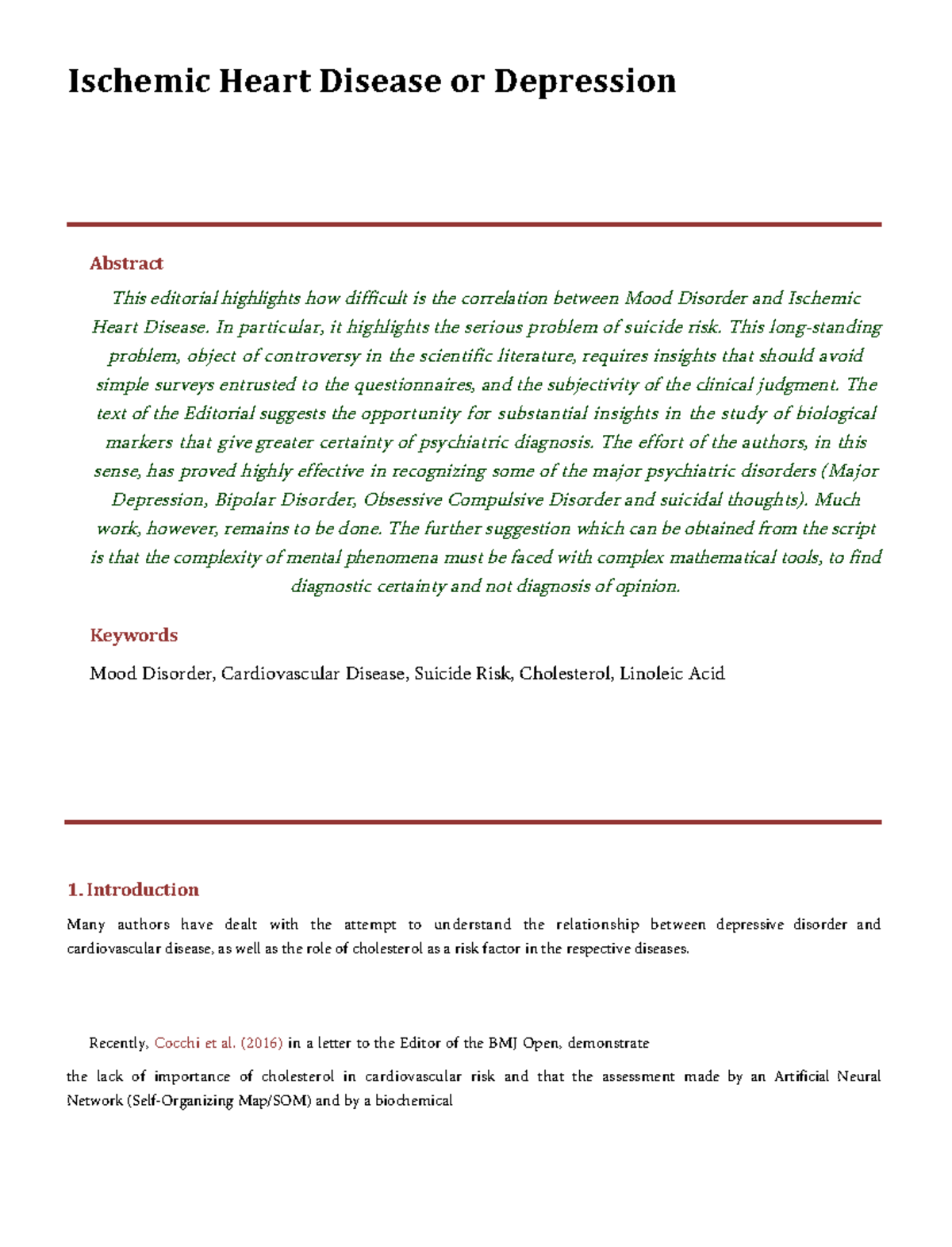 Ischemic Heart Disease or Depression - Ischemic Heart Disease or ...