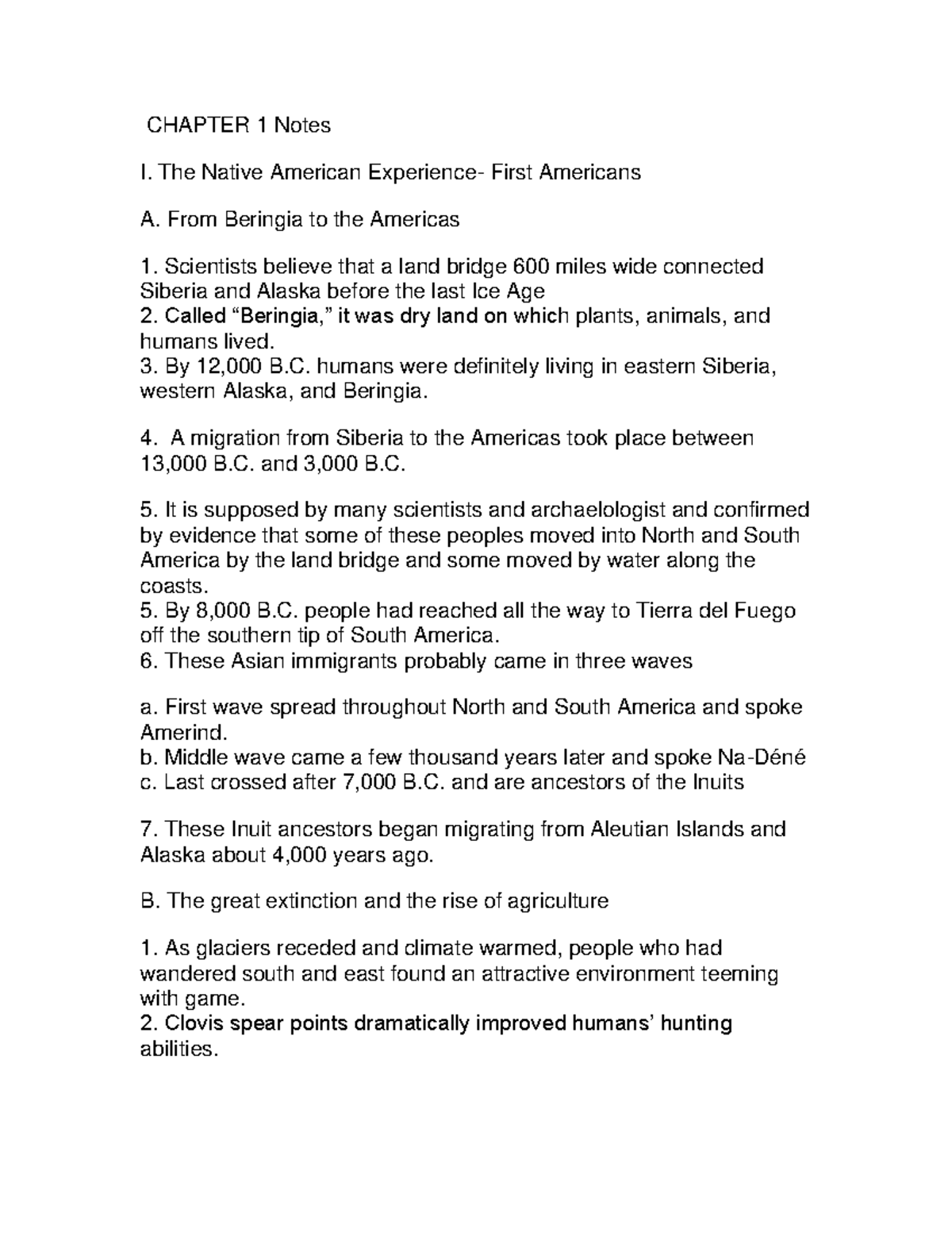 Chapter 1 Notes - practice - CHAPTER 1 Notes I. The Native American ...