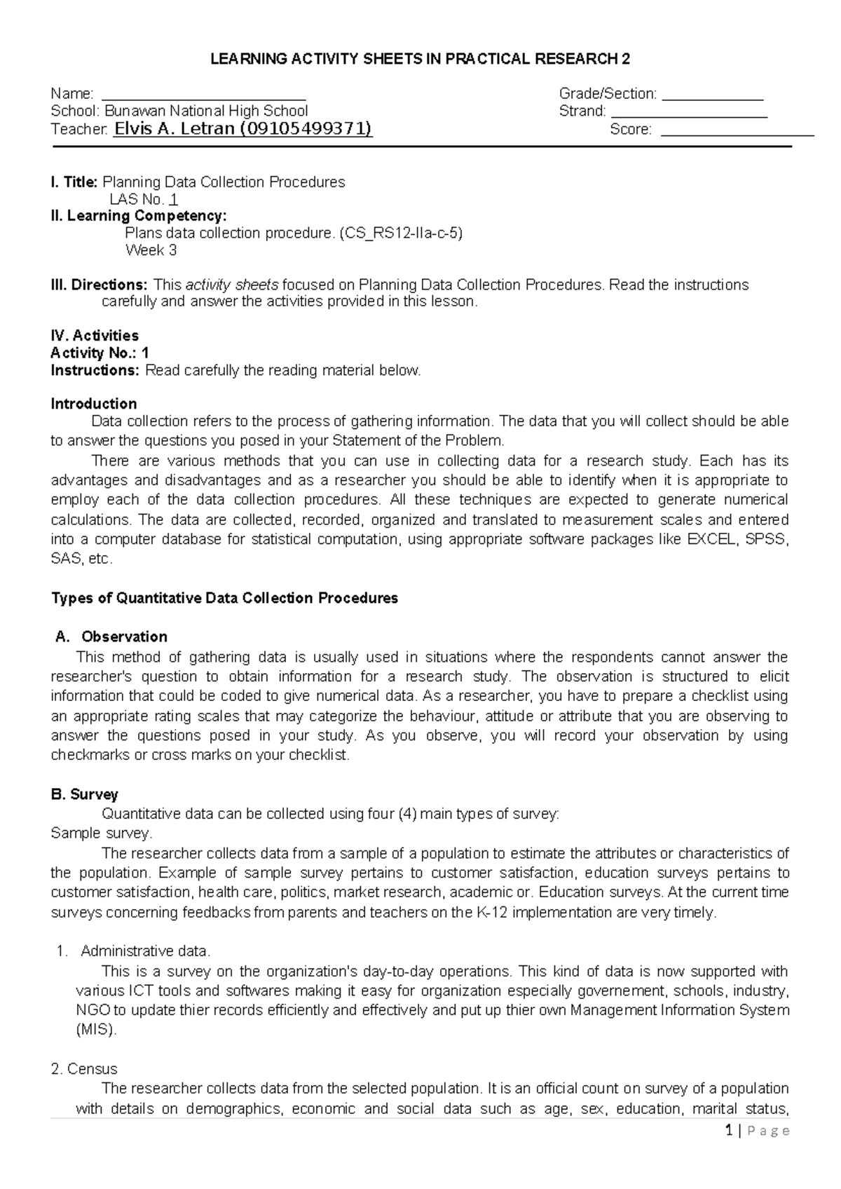 PR2 Week 3 - Module week 3 in Practical Research - LEARNING ACTIVITY ...