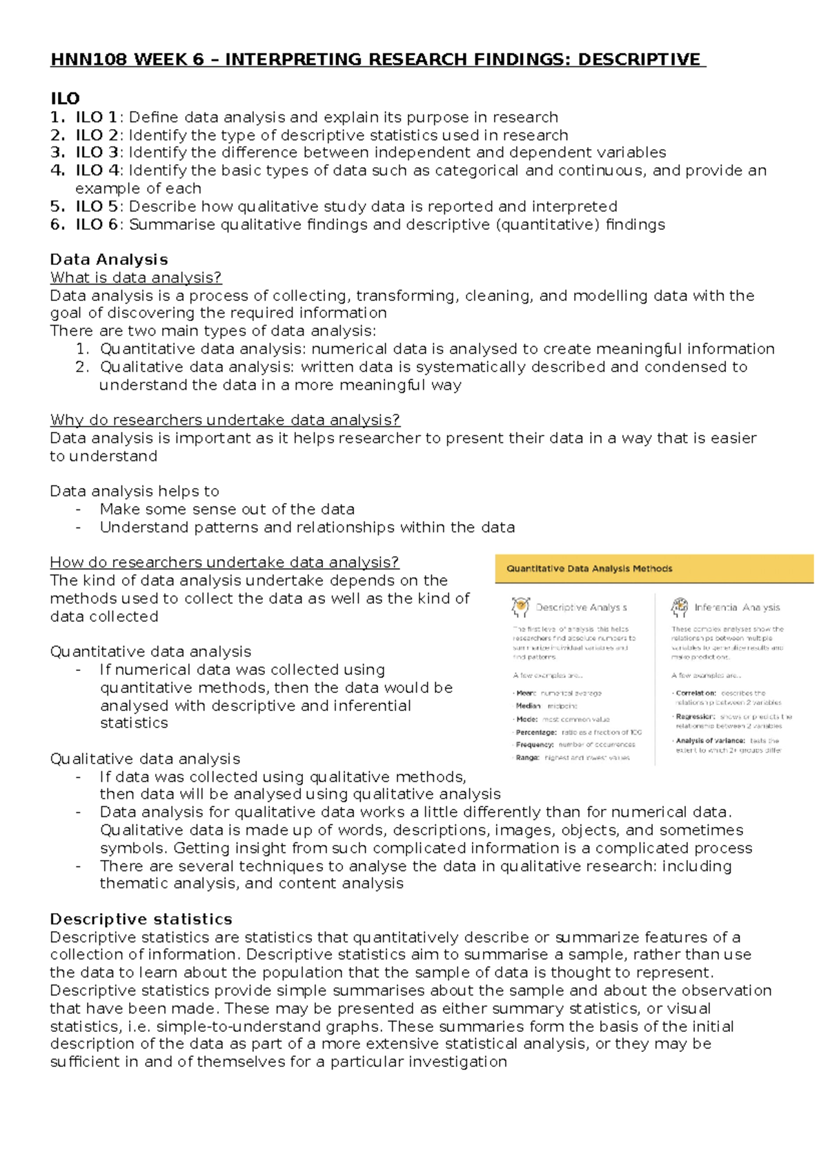 HNN108 WEEK 6 - week 6 notes - HNN108 WEEK 6 – INTERPRETING RESEARCH ...