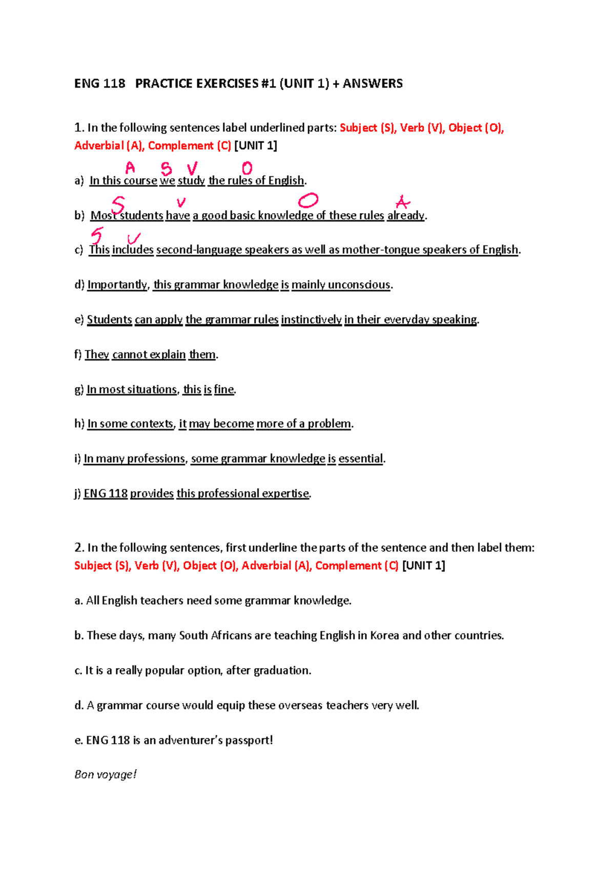 ENG 118 2023 Worksheet # 1 - ENG 118 PRACTICE EXERCISES #1 (UNIT 1) + ANSWERS 1. In the ...