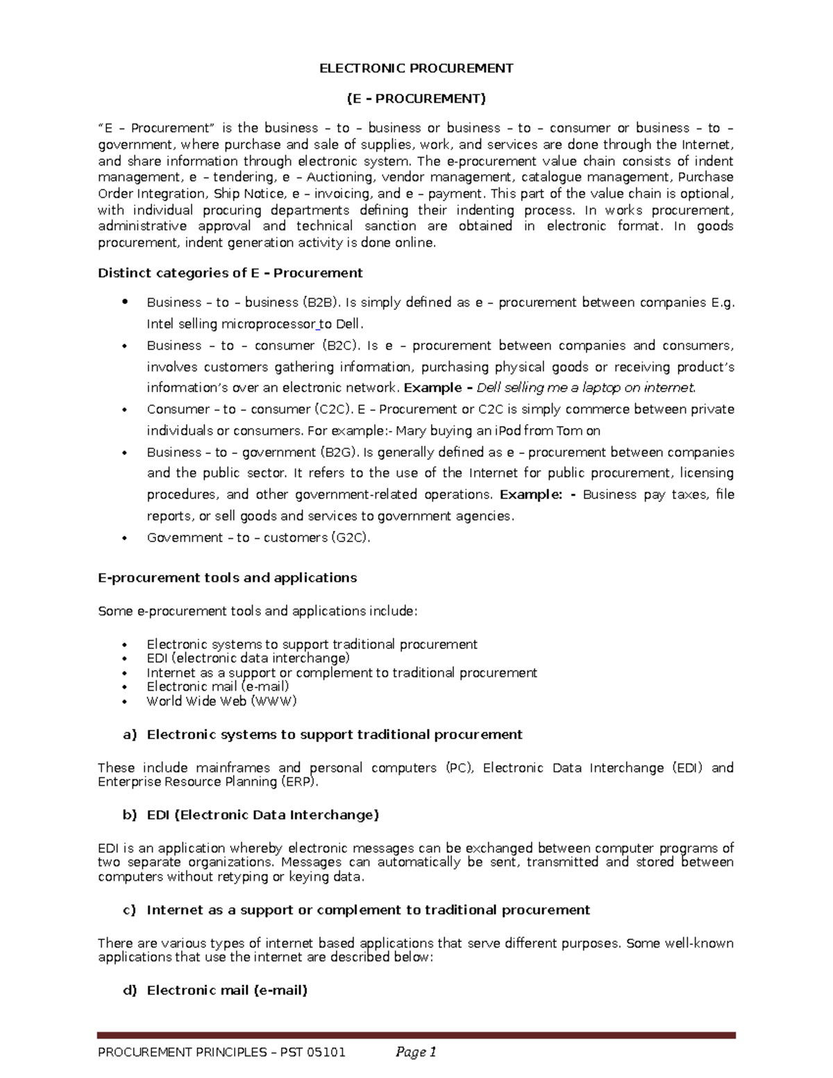 E Procurement - Lecture notes 5 - ELECTRONIC PROCUREMENT (E PROCUREMENT ...