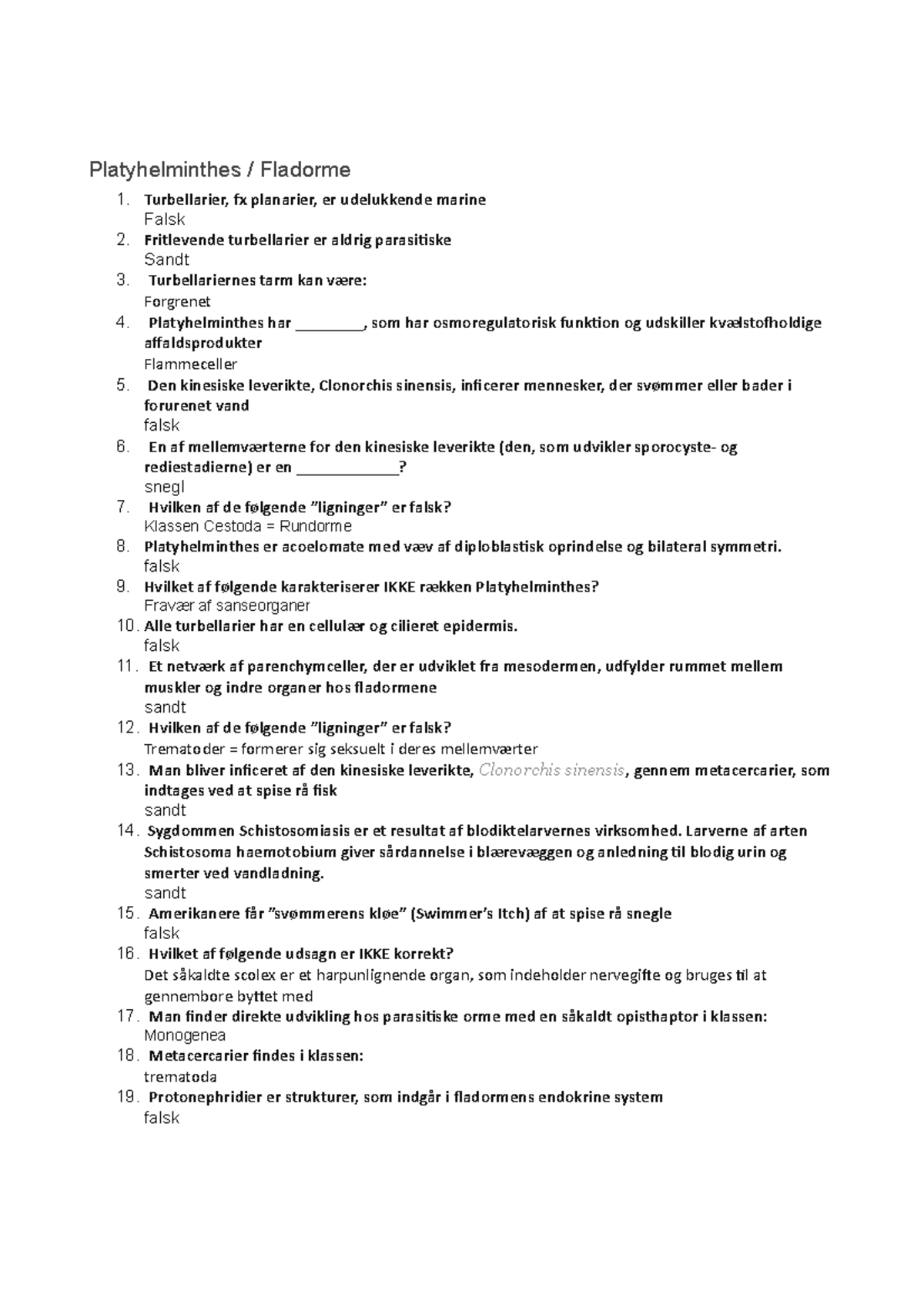 Platyhelminthes e-test - Platyhelminthes / Fladorme Turbellarier, fx ...