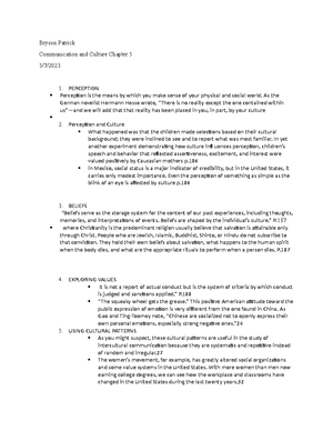 Communication and Culture outline- Bryson P chapter 6 - Bryson Patrick ...