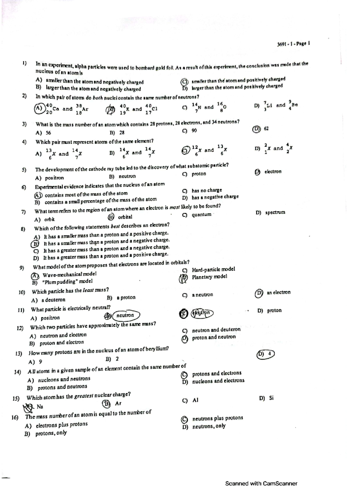 Atomic structure practice questions for quiz review - Chem 100 - Studocu
