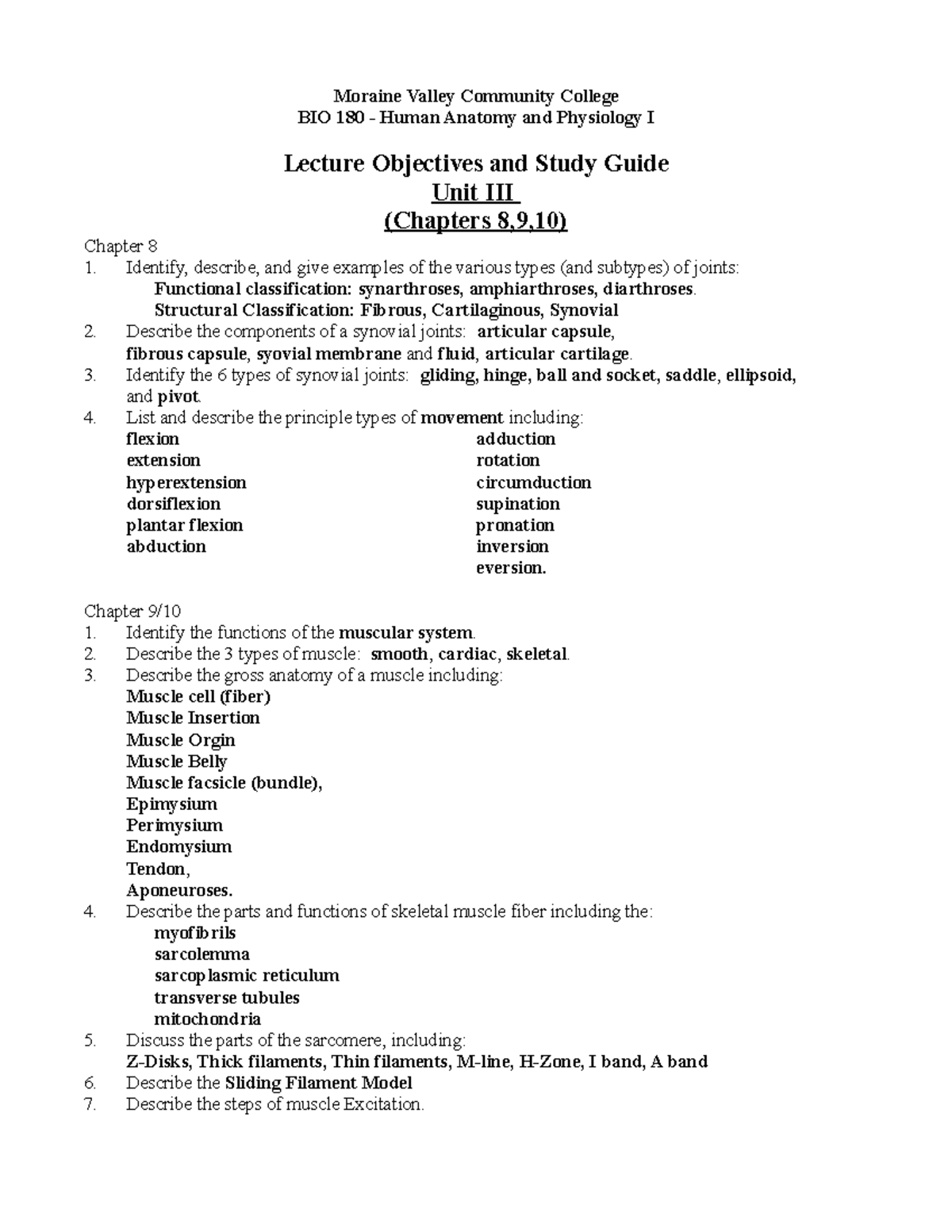 180 Unit 3 Lecture Objectives - Moraine Valley Community College BIO ...