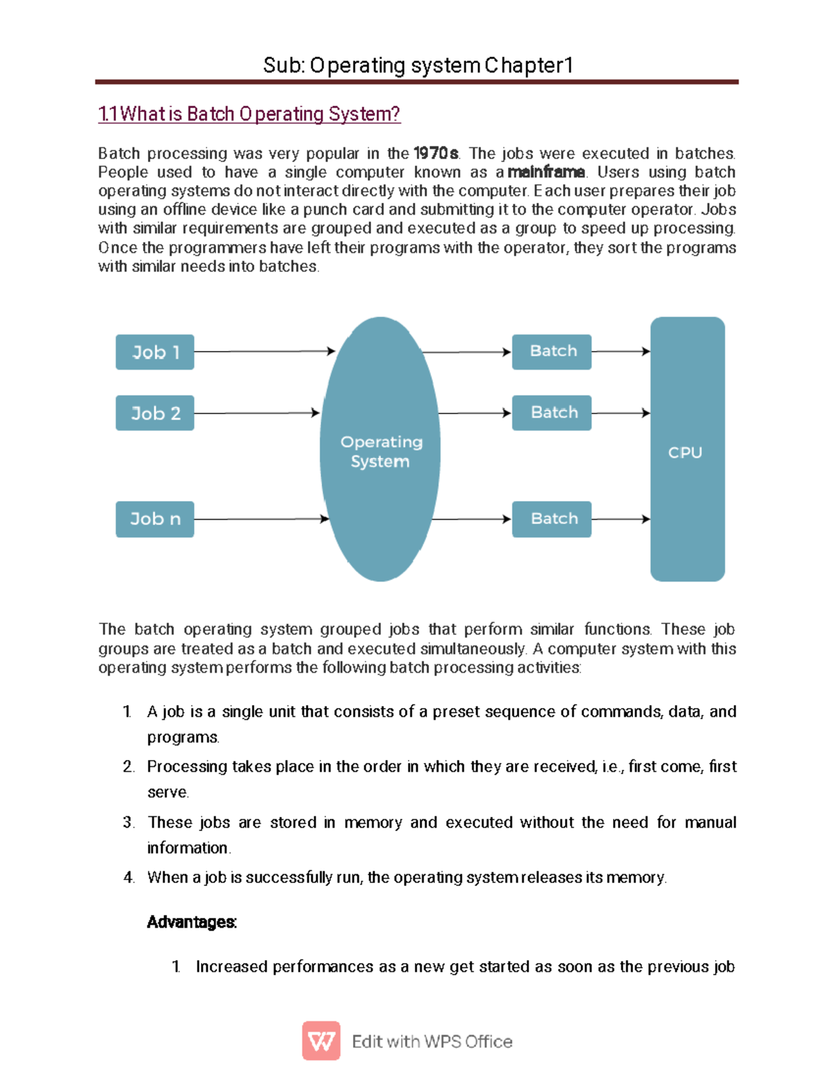 OS Chapter 1 - Operating system - 1 is Batch Operating System? Batch ...