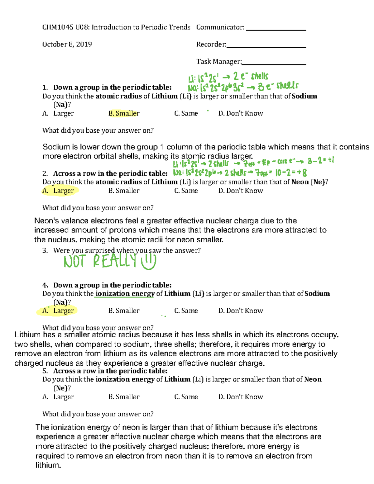 Worksheet 2.5 Periodic Trends Introduction - CHM1045 U08: Introduction ...