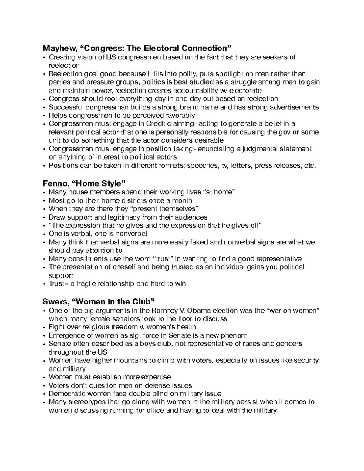9:27 Readings - Lecture notes 1 - Mayhew, “Congress: The Electoral ...
