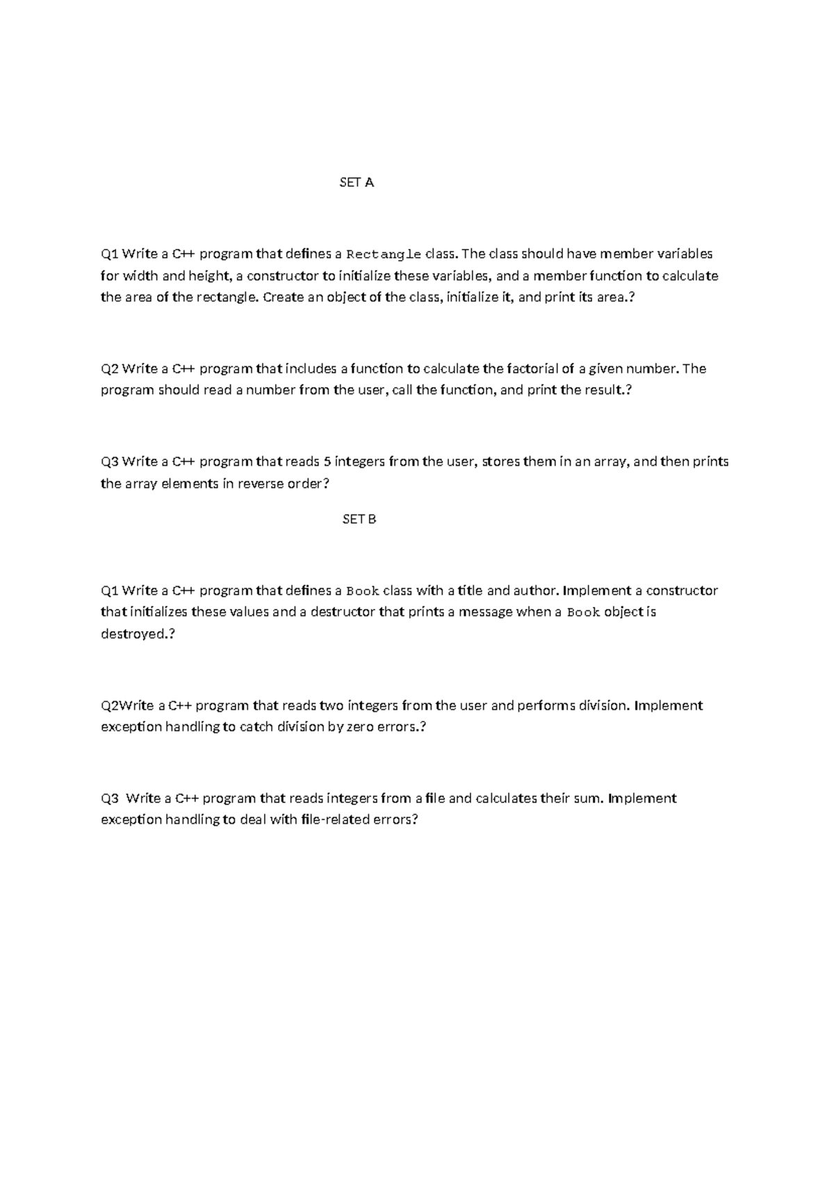 Bca 2yr Oops Object Oriented Programming Set A Q1 Write A C