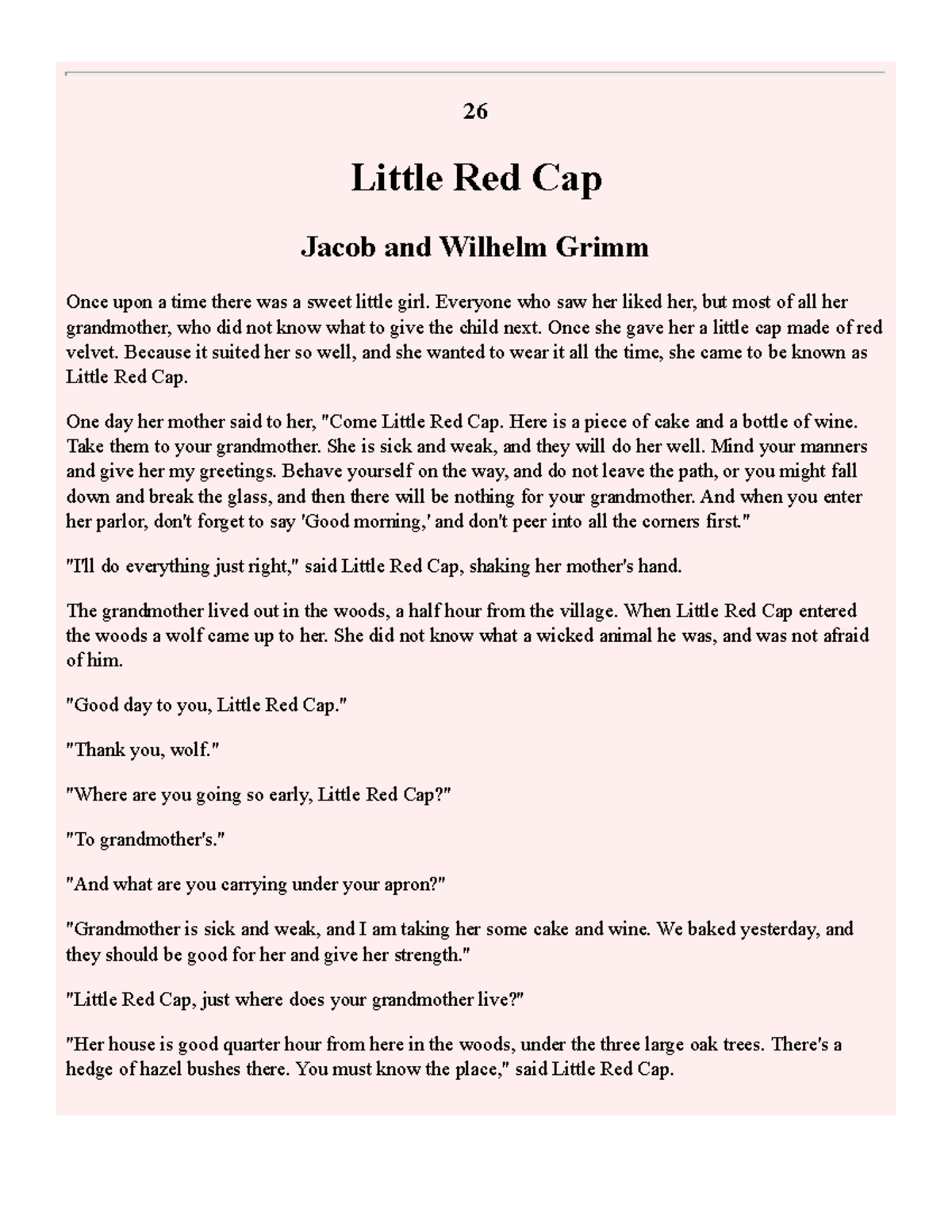 3-Grimm-Little Red Cap - 26 Little Red Cap Jacob and Wilhelm Grimm Once ...