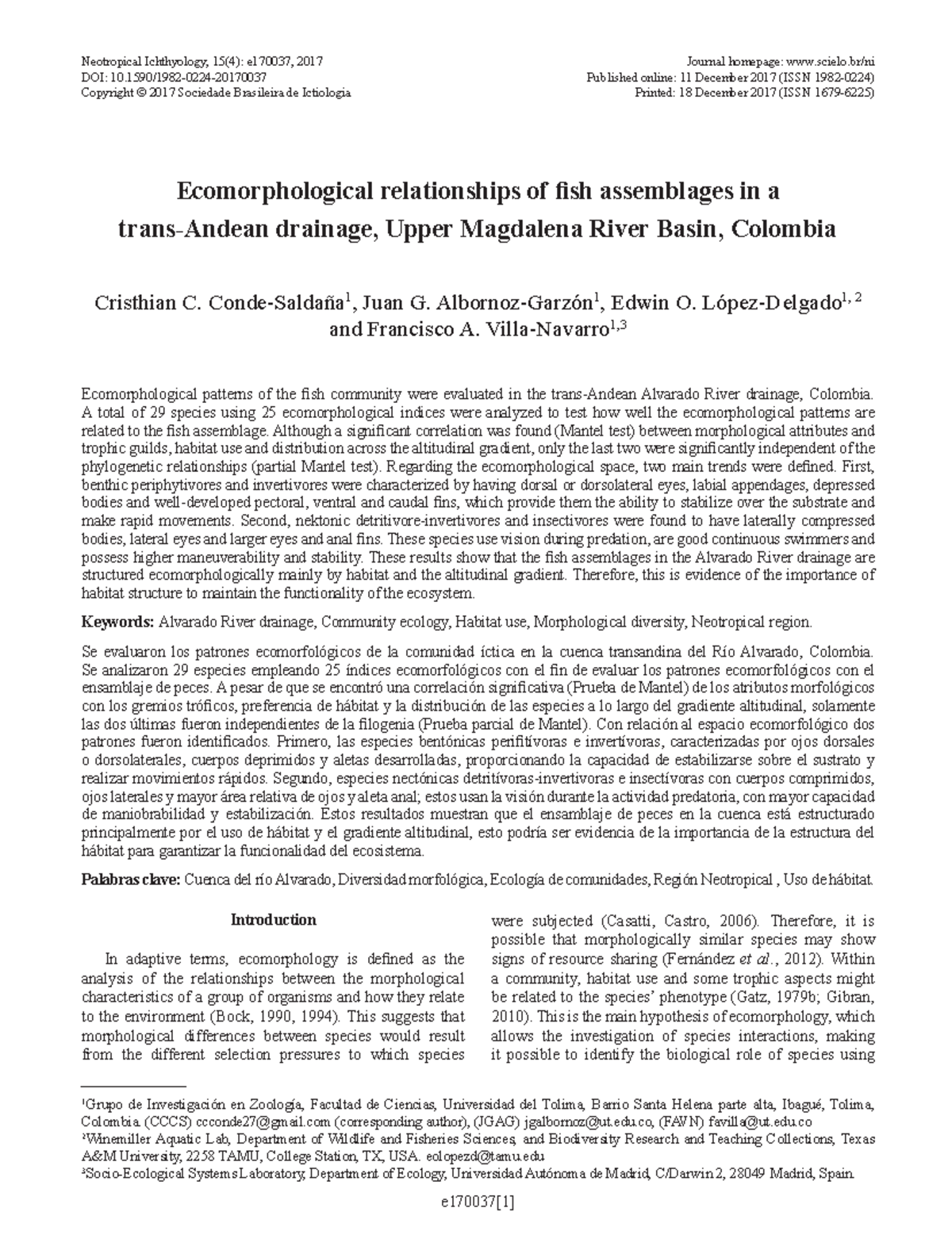 Conde-Saldaña et al 2017 Ecomorphological relationships of fish ...