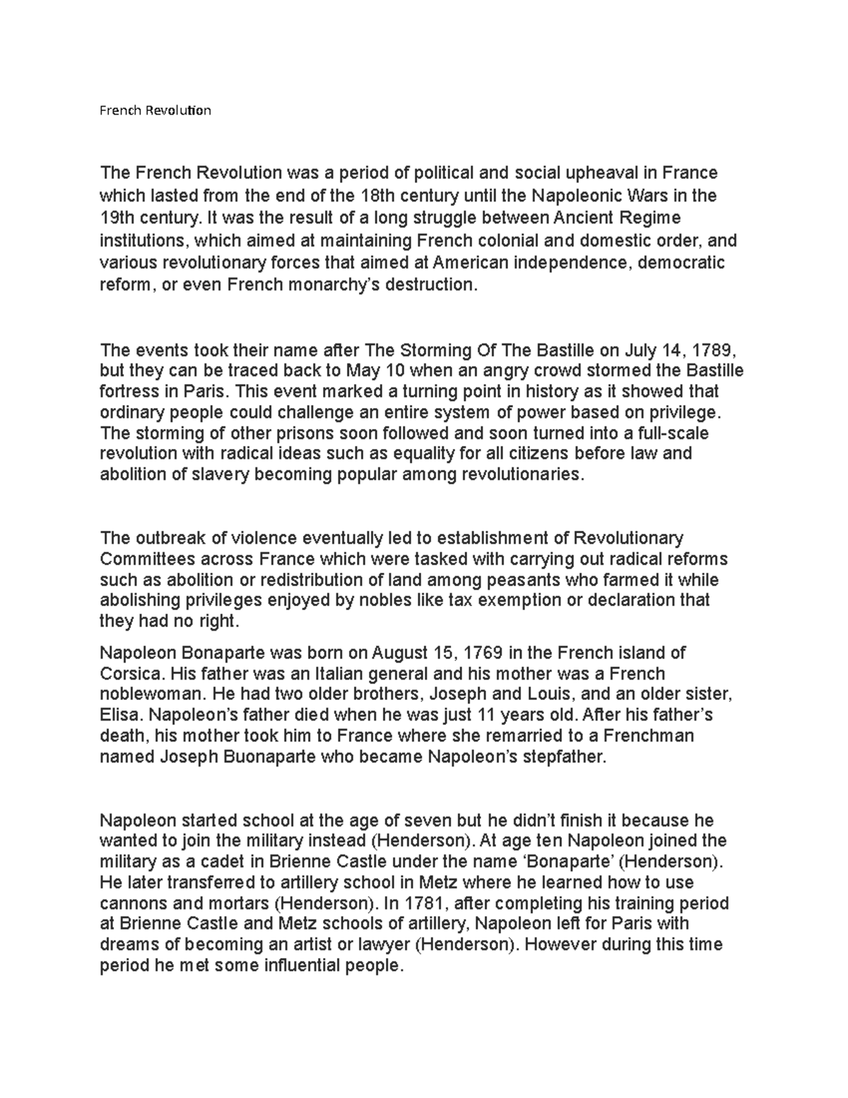 History Notes For Test - French Revolution The French Revolution was a ...