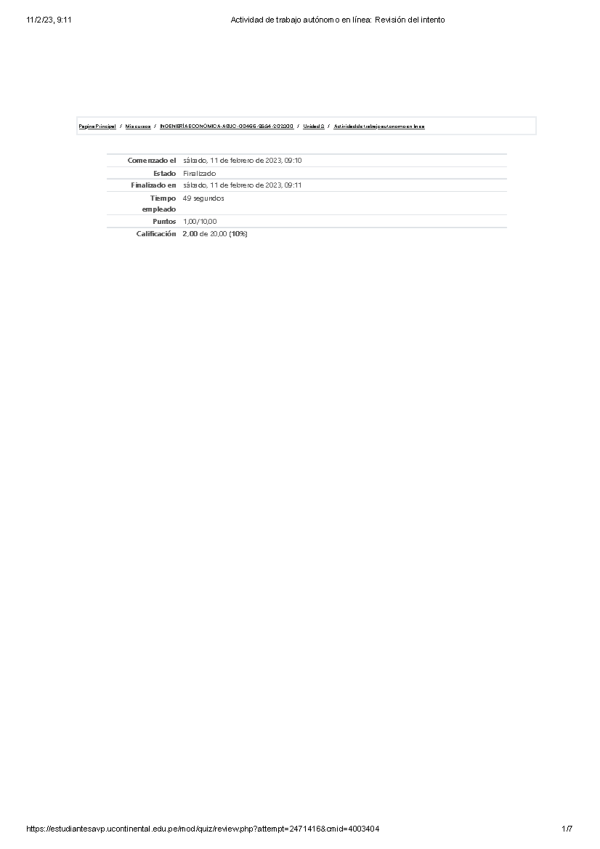 Actividad de trabajo autónomo en línea Revisión del intento 2 - Página ...