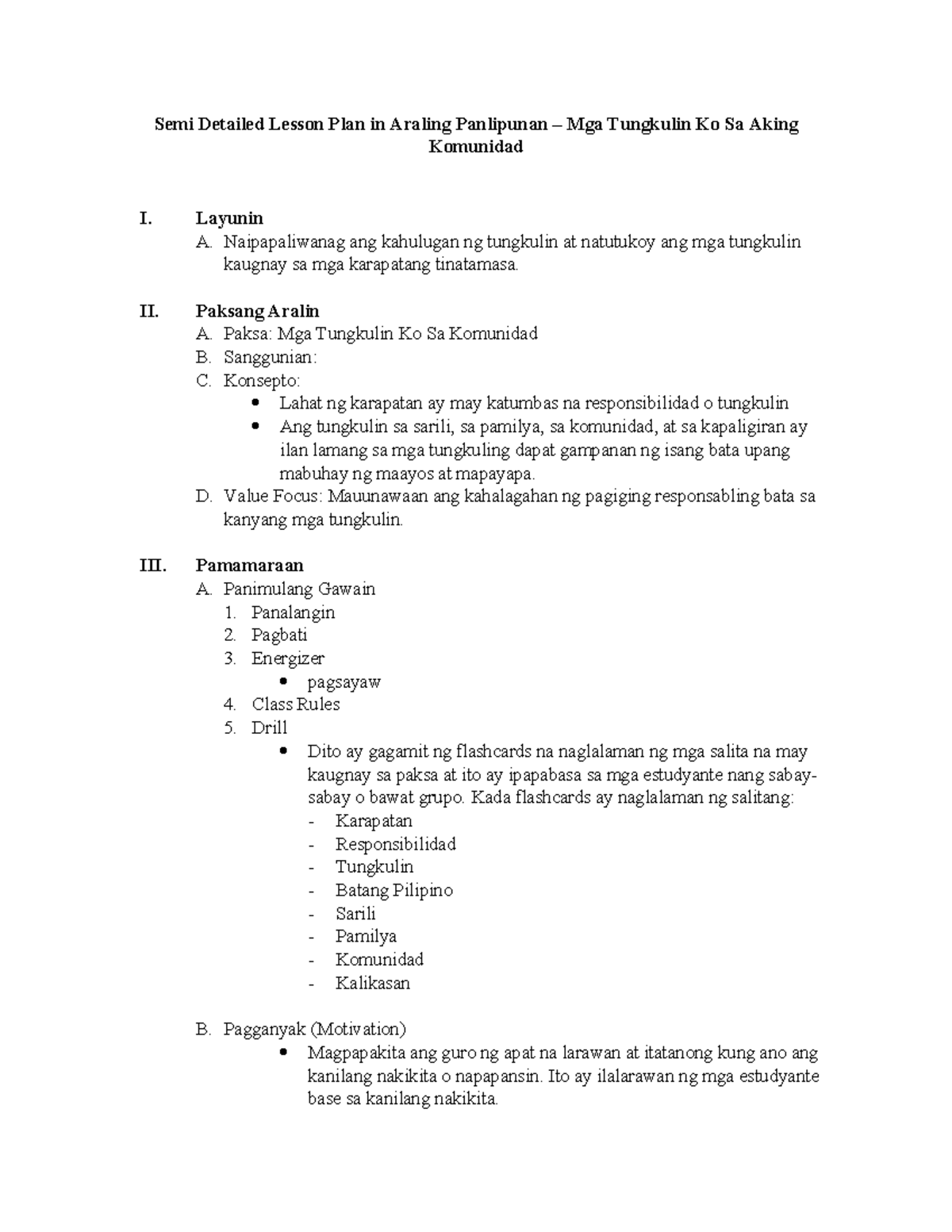 Semi Detailed Lesson Plan in Araling Panlipunan - Layunin A ...