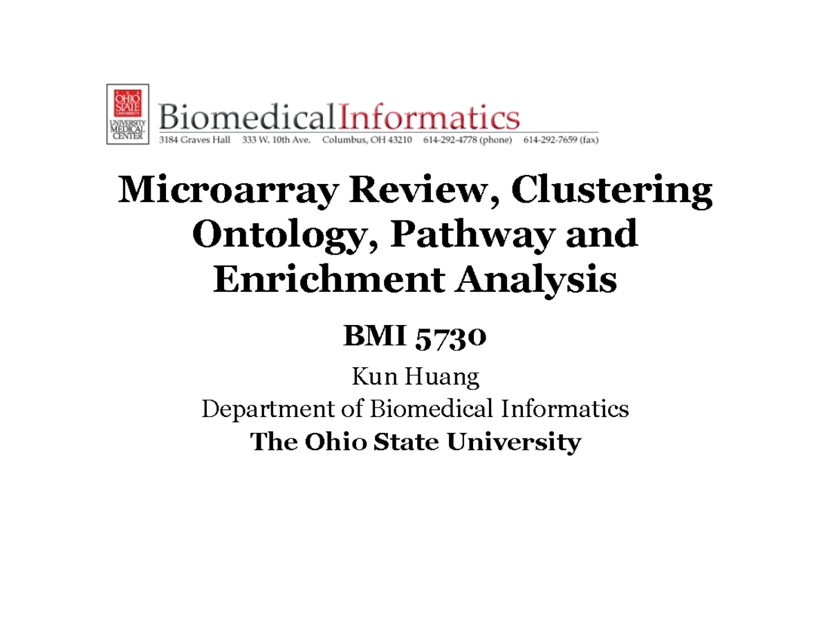 Lecture Slides Lectures Week 9 10 Microarray Review Clustering