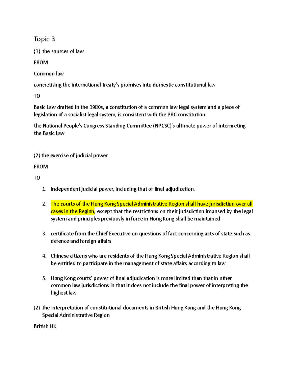 Answers - tutorial notes - Topic 3 (1) the sources of law FROM Common ...