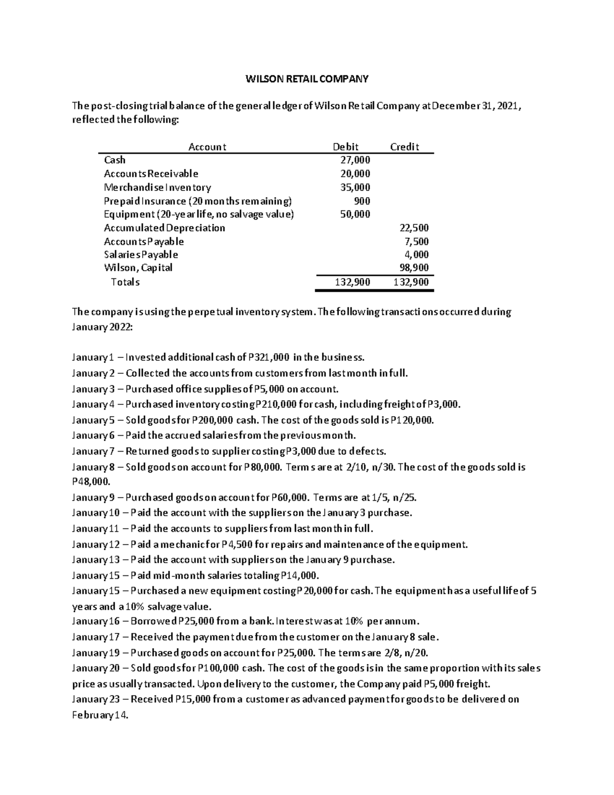 Wilson Retail Company - practice set for merchandising business. not ...