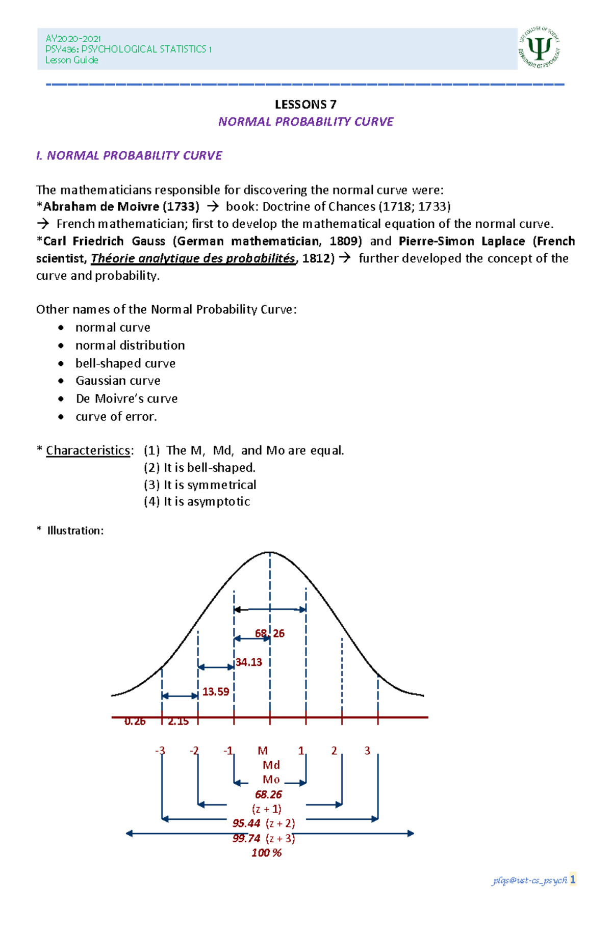 Lesson Guide Normal Curve - - Studocu