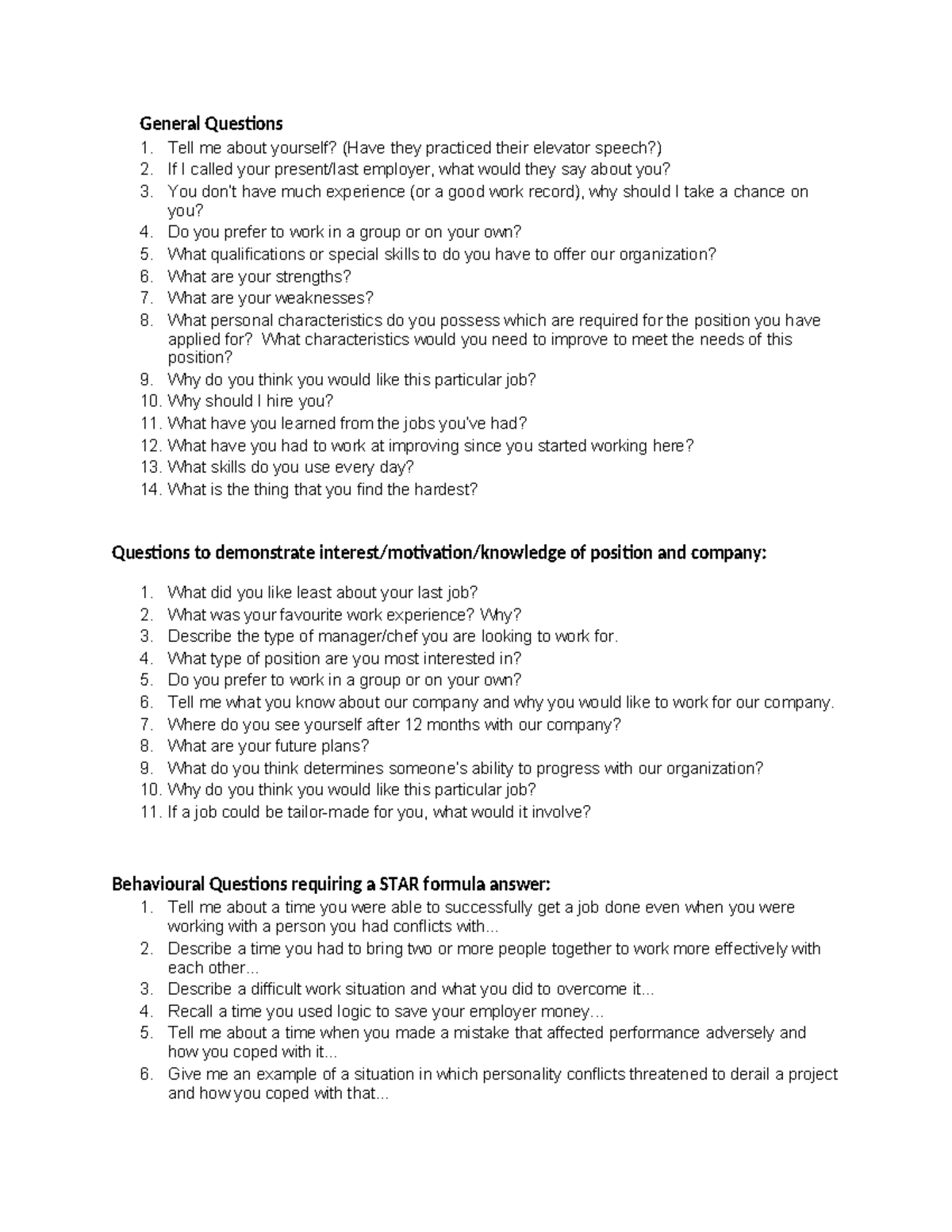 Questions Mock Interview - General Questions 1. Tell me about yourself ...