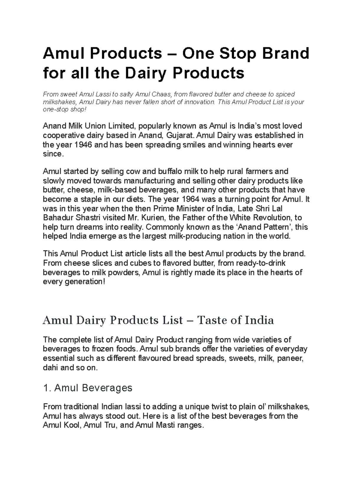 Amul - Intro of my project - Amul Products – One Stop Brand for all the ...