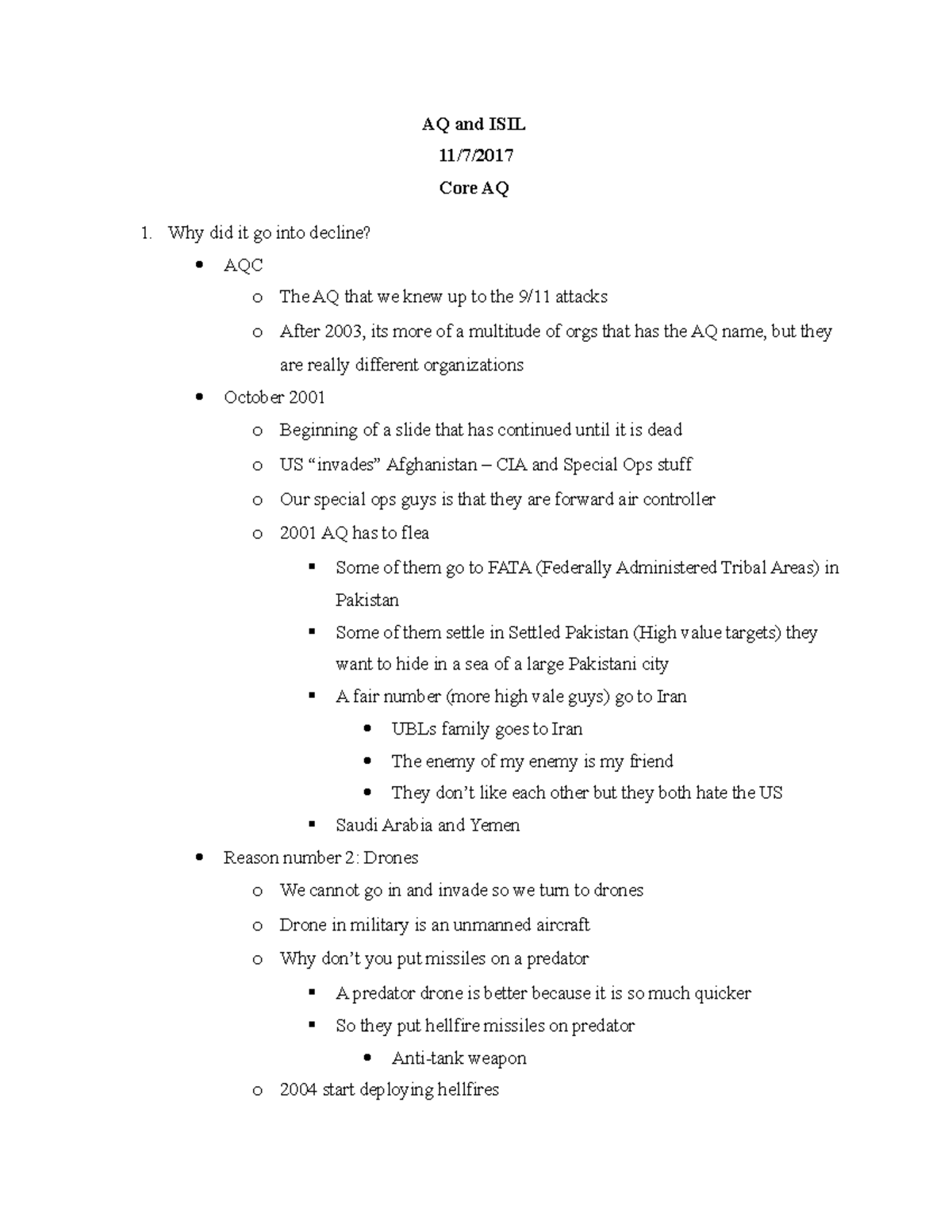 AQ Core - Dr. Kalenthalter - AQ and ISIL 11/7/2017 Core AQ 1. Why did ...