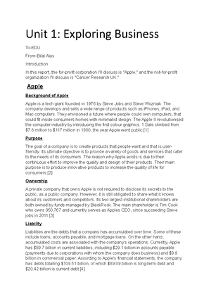 Assignment 1 for business - Assignment 1 Learning Aim A & B A Explore ...