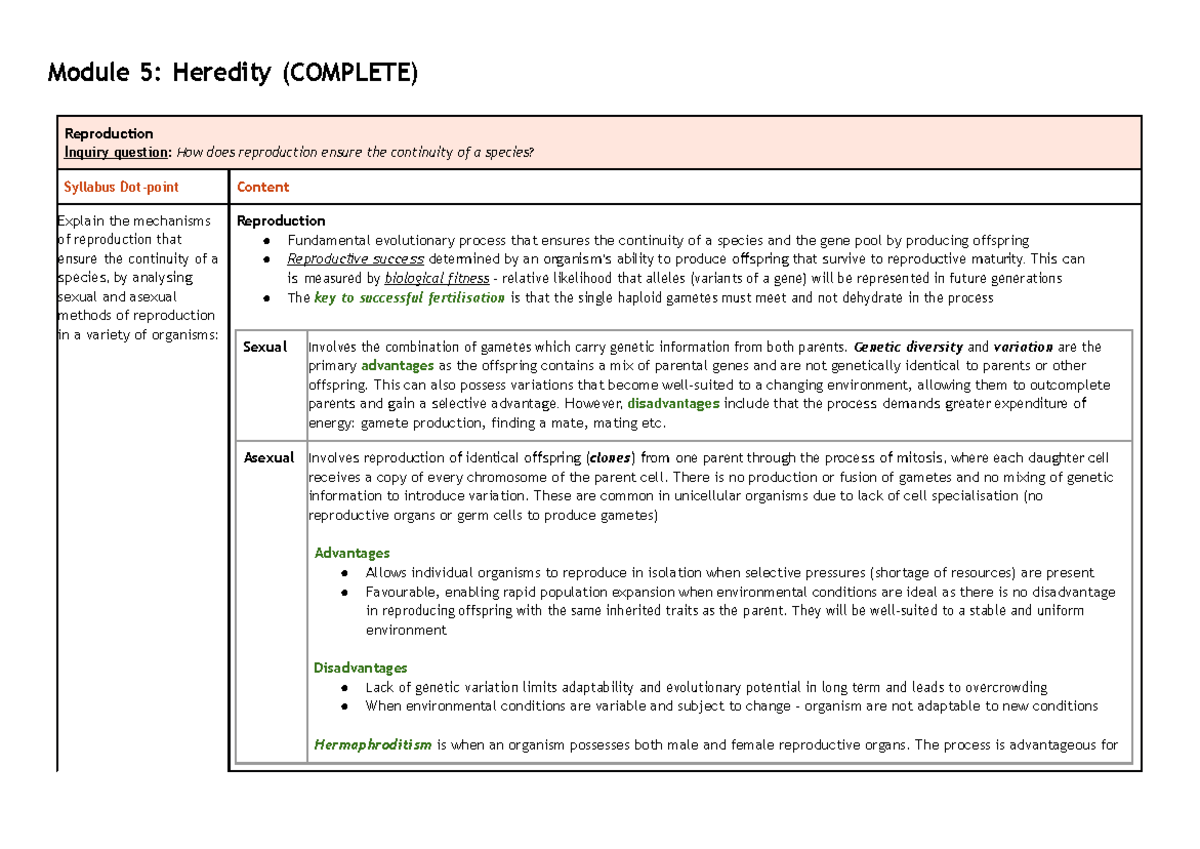 2020 BIO Module 5 Heredity Syllabus Notes - Module 5: Heredity ...