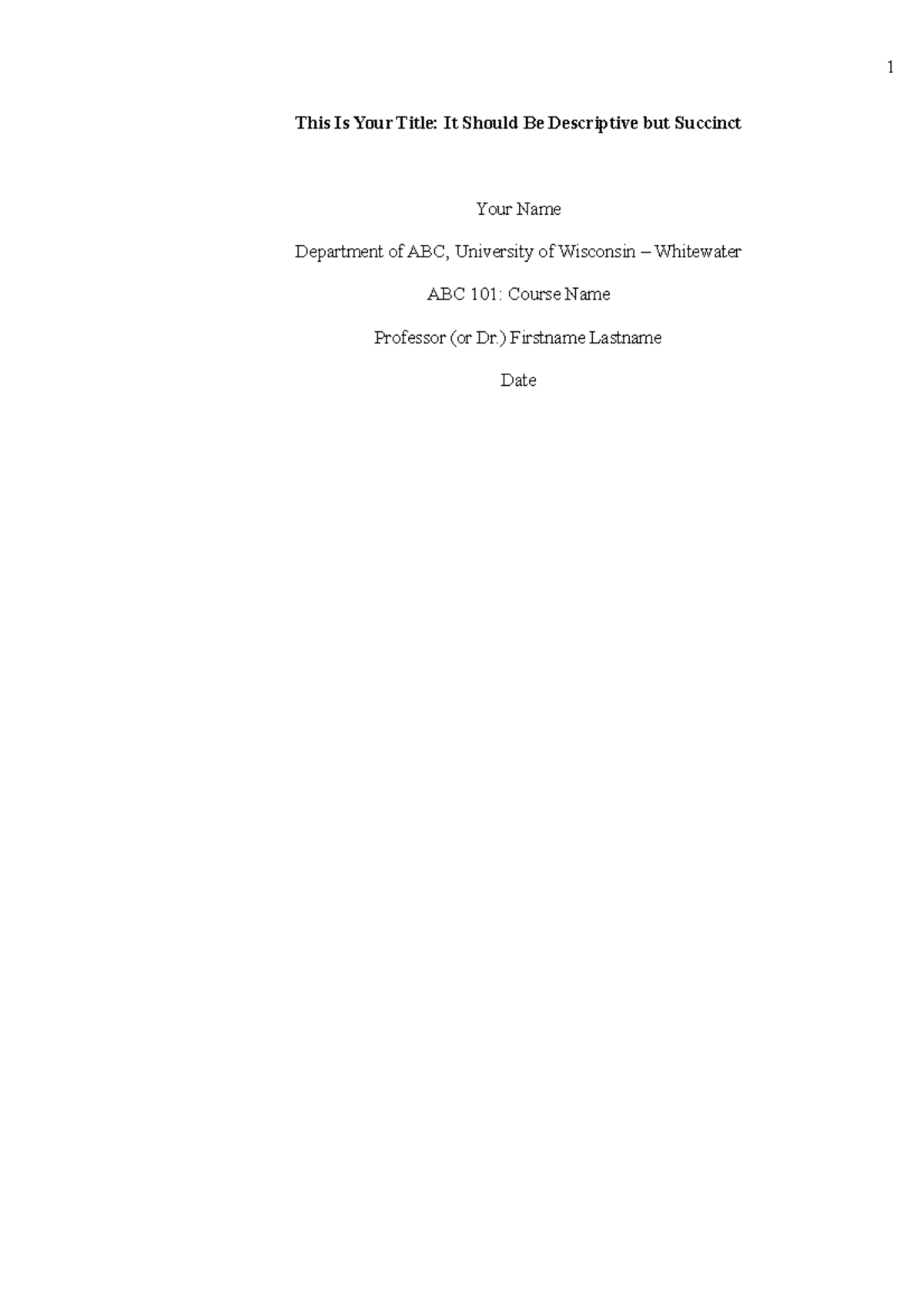 APA Template 7th ed - This Is Your Title: It Should Be Descriptive but ...