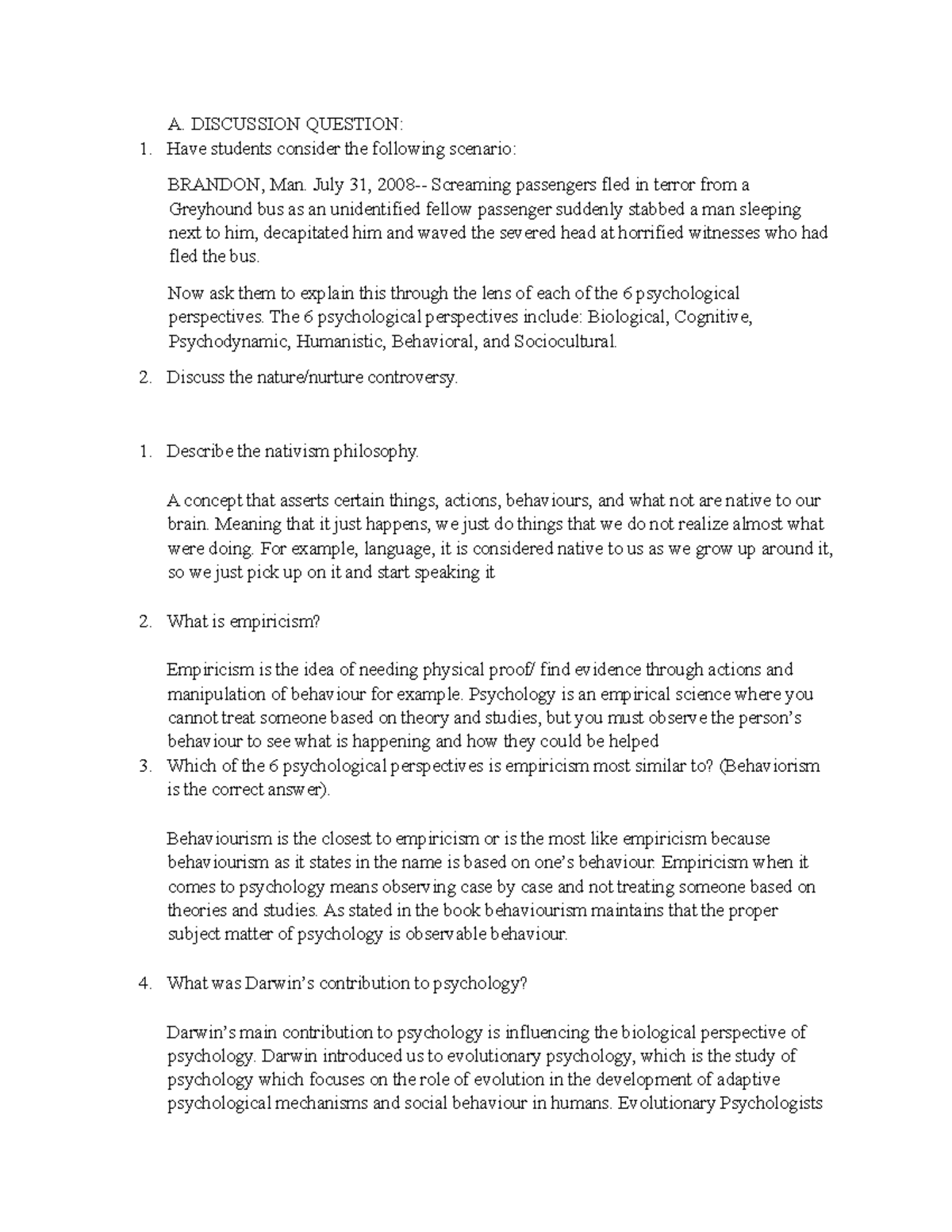 Tutorial Week 1 Questions - A. DISCUSSION QUESTION: Have students ...