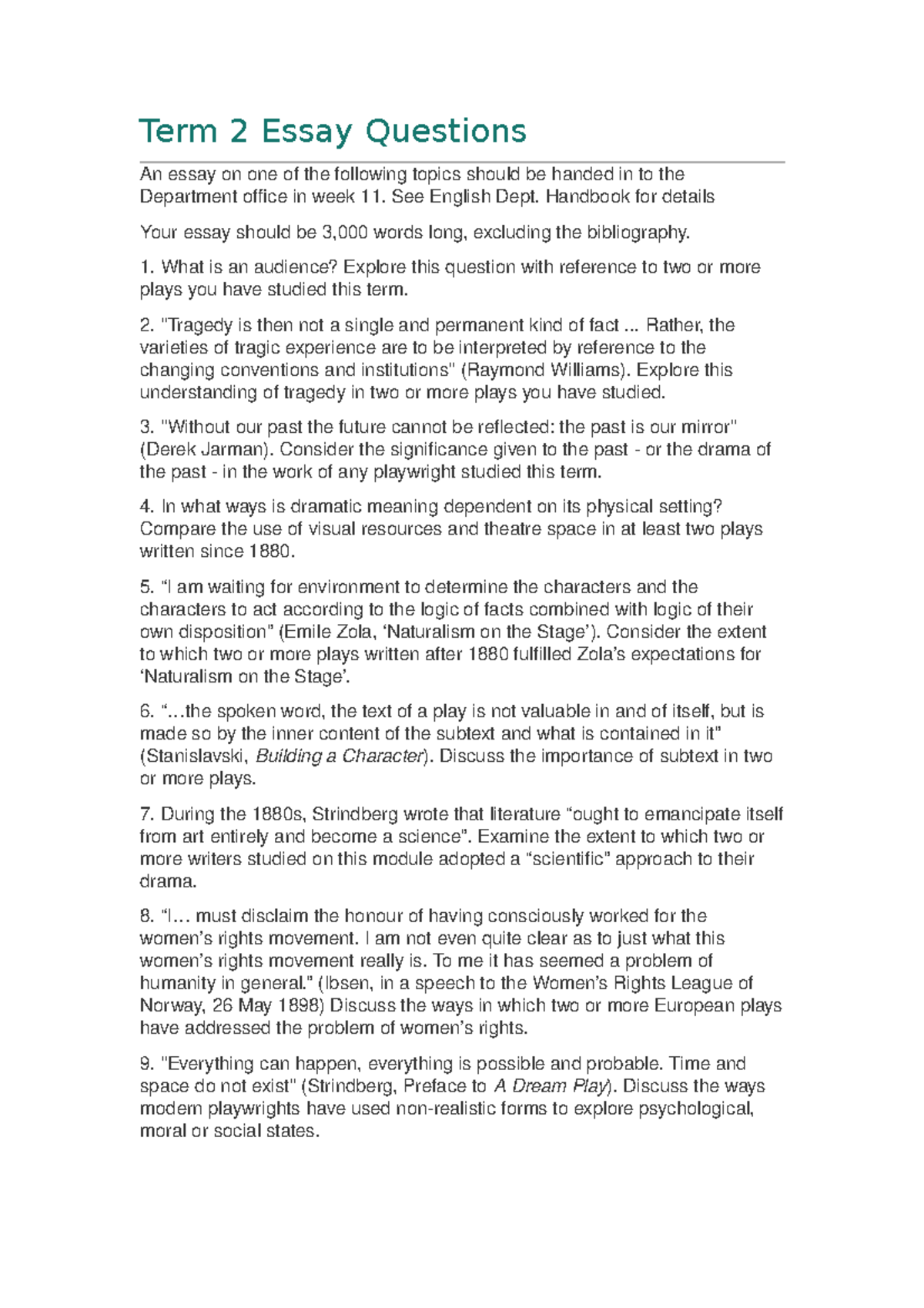 EN302 2016-2017 Term 2 Essay Questions - Term 2 Essay Questions An ...