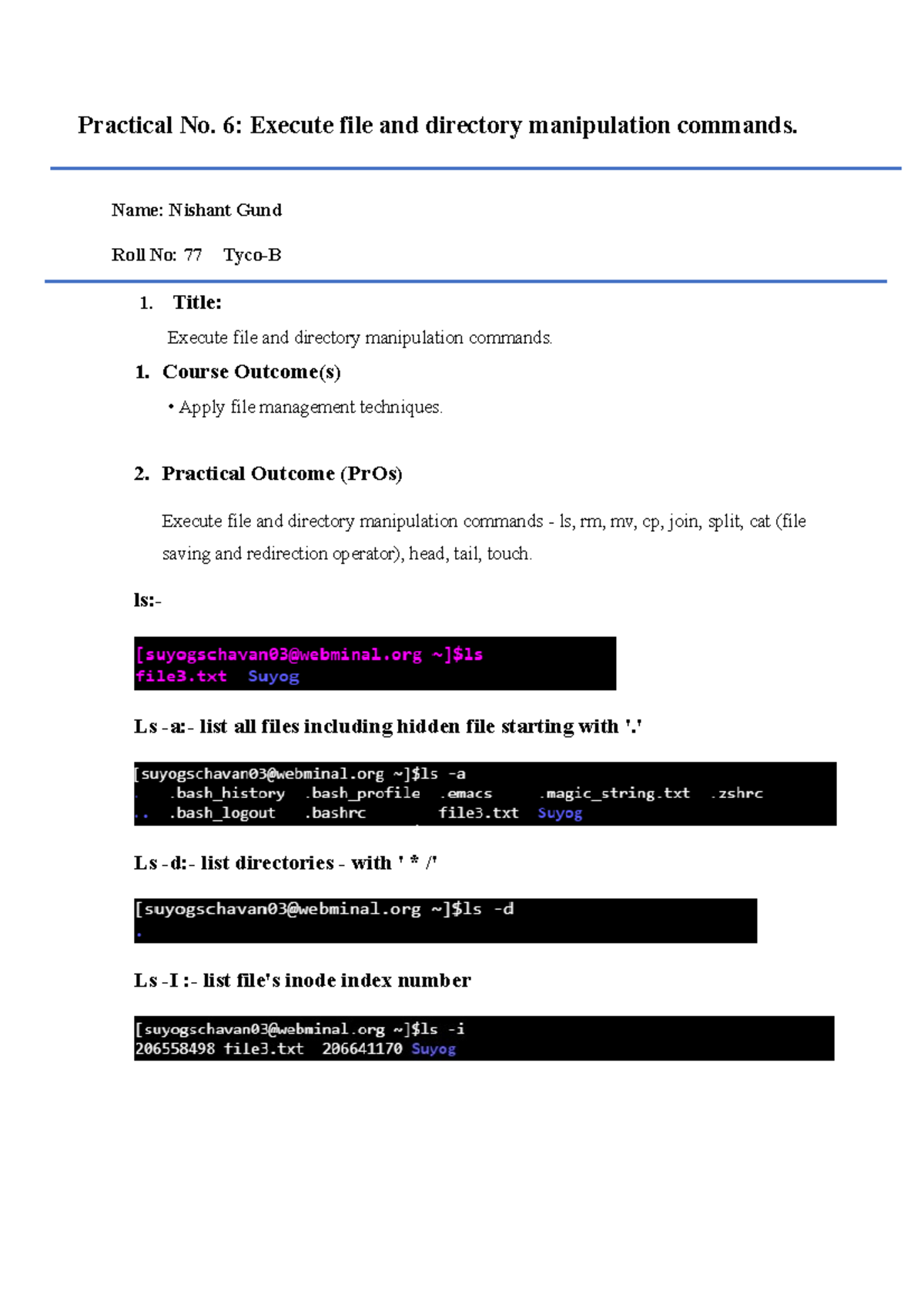 77 Nishant Gund Experiment 6-converted - Practical No. 6: Execute file and directory ...