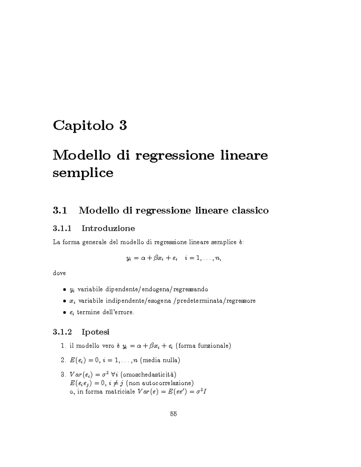 1)Modello lineare classico - Capitolo 3 Modello di regressione lineare ...