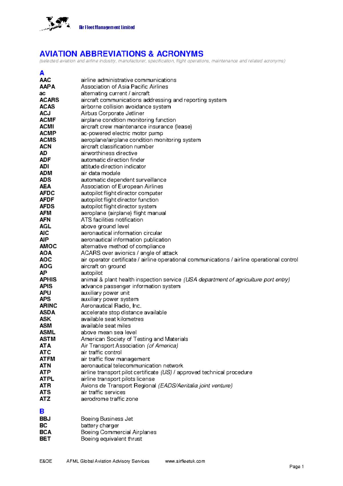 Aerospace Abbr 3 - faasf - E&OE AFML Global Aviation Advisory Services ...
