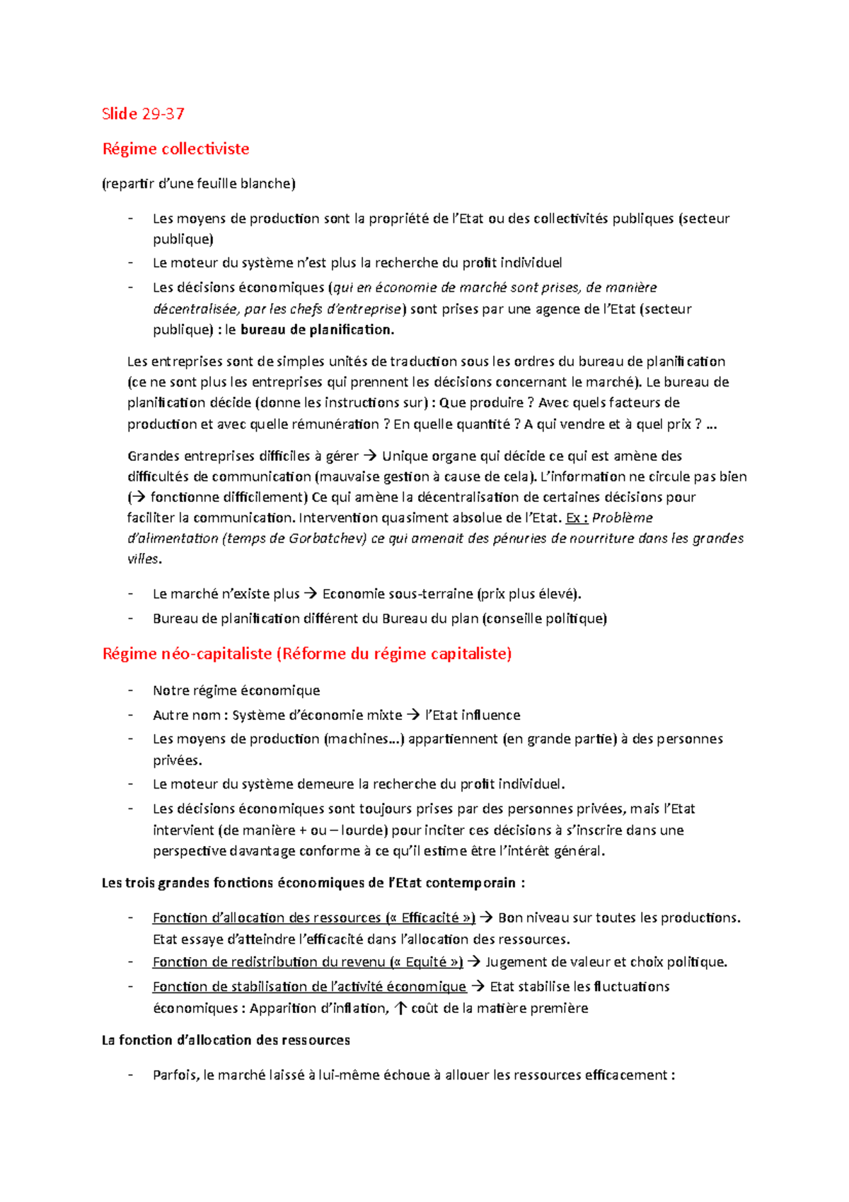 Economie 14.10.21 - notes de cours - Slide 29- Régime collectiviste ...