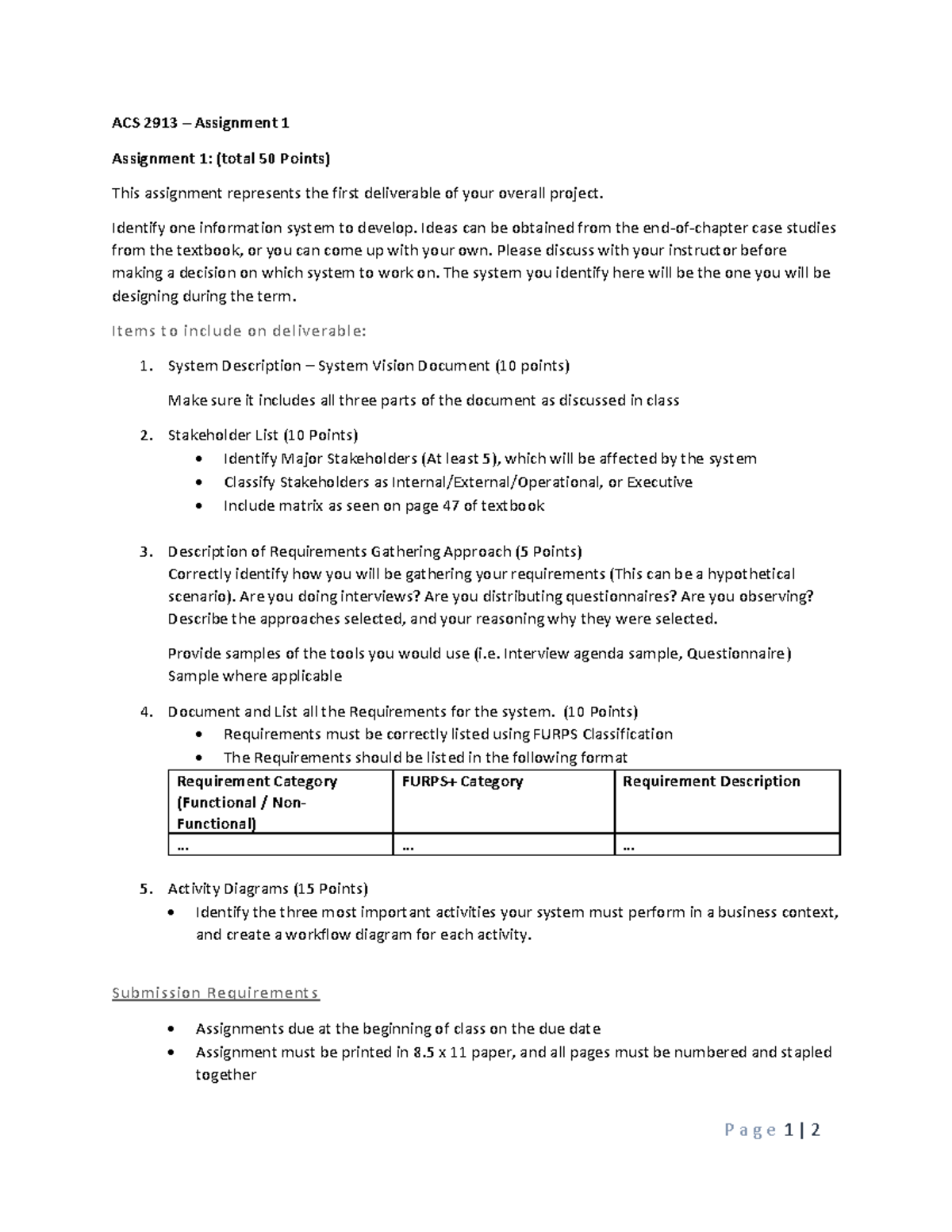 ACS 2913 A1 - First assignment of 2019 Winter. Worth 5% of final grade ...