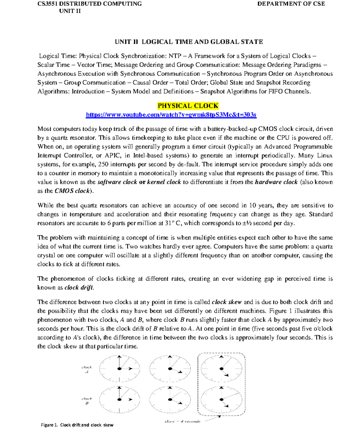 DC Notes UNIT II - Nice - UNIT II Figure 1. Clock drift and clock skew ...