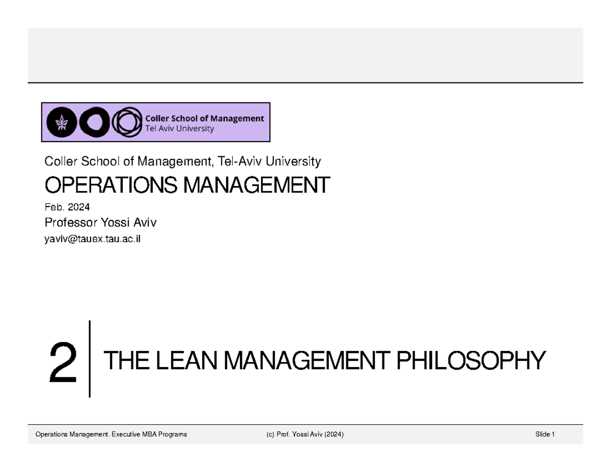 TAU - Subject 2 - Lean Management Philosophy - Feb 2024 - (c) Prof ...