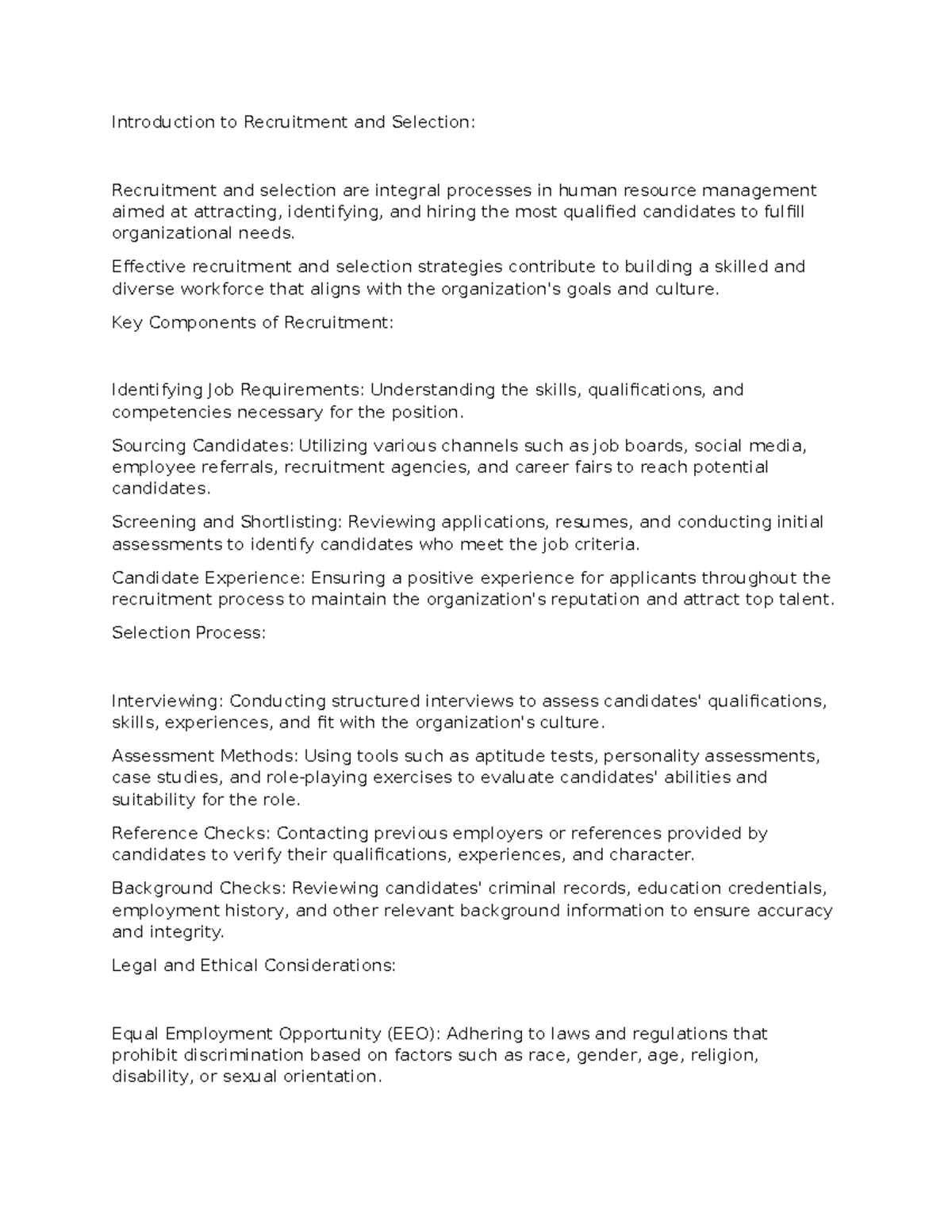 Introduction to Recruitment and Selection - Introduction to Recruitment ...