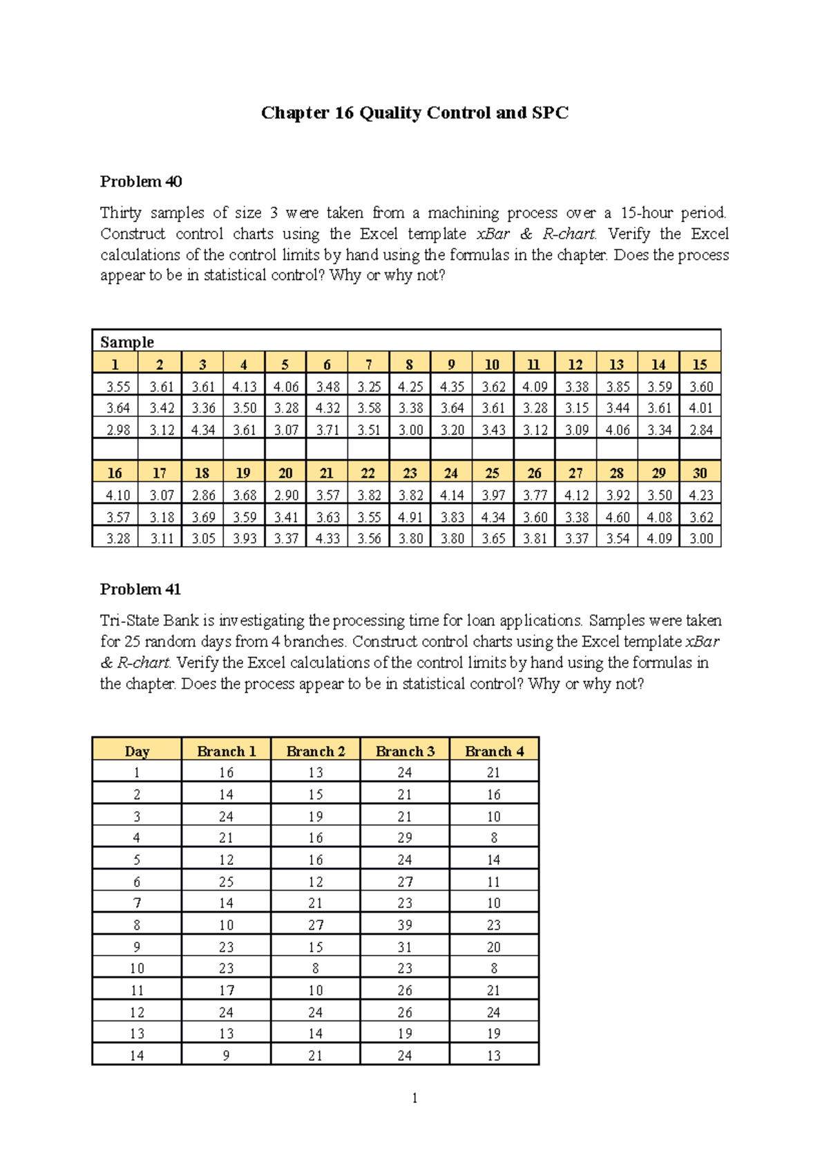 Week 8 - Tutorial 7 - X bar and R Chart problem (Problem 40 and 41 ...