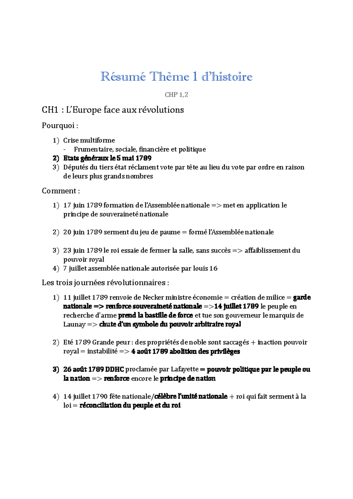 thème 1 chapitre 1-2 - Résumé Thème 1 d’histoire CHP 1, CH 1 : L’Europe face aux révolutions ...