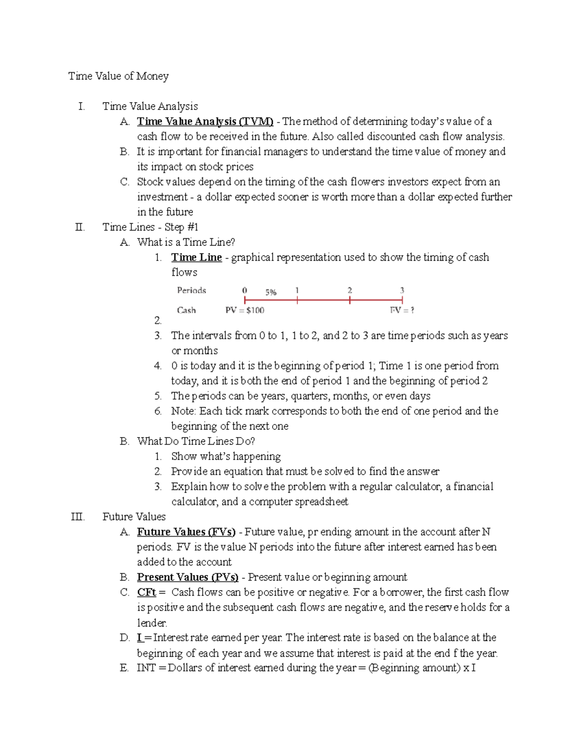 Ch. 04 - Ch. 4 notes - Time Value of Money I. Time Value Analysis A ...