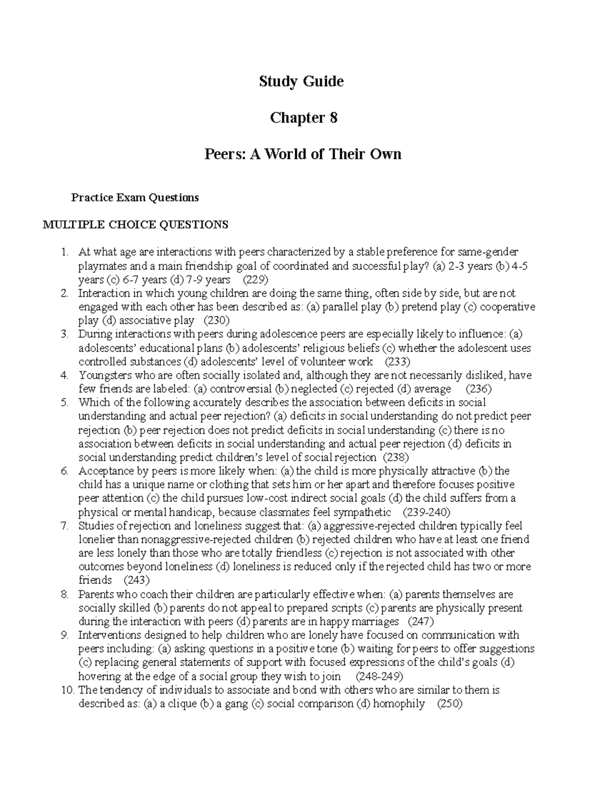 SOP3015 Chapter 8 - Study Guide Chapter 8 Peers: A World of Their Own ...